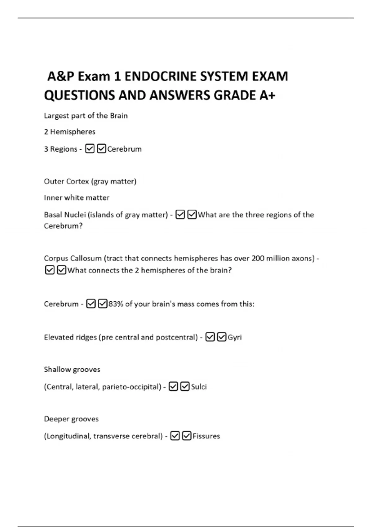 A&P Exam 1 ENDOCRINE SYSTEM EXAM QUESTIONS AND ANSWERS GRADE A+ - Stuvia US