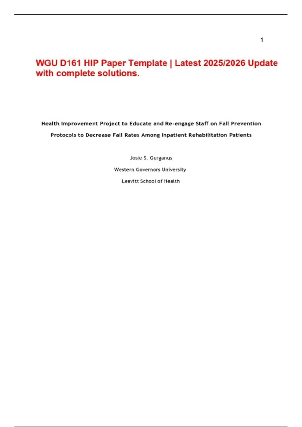 WGU D161 HIP Paper Template | Latest 2025/2026 Update with complete ...