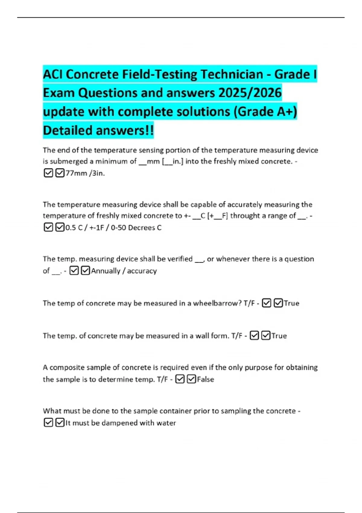 ACI Concrete Field-Testing Technician - Grade I Exam Questions and ...