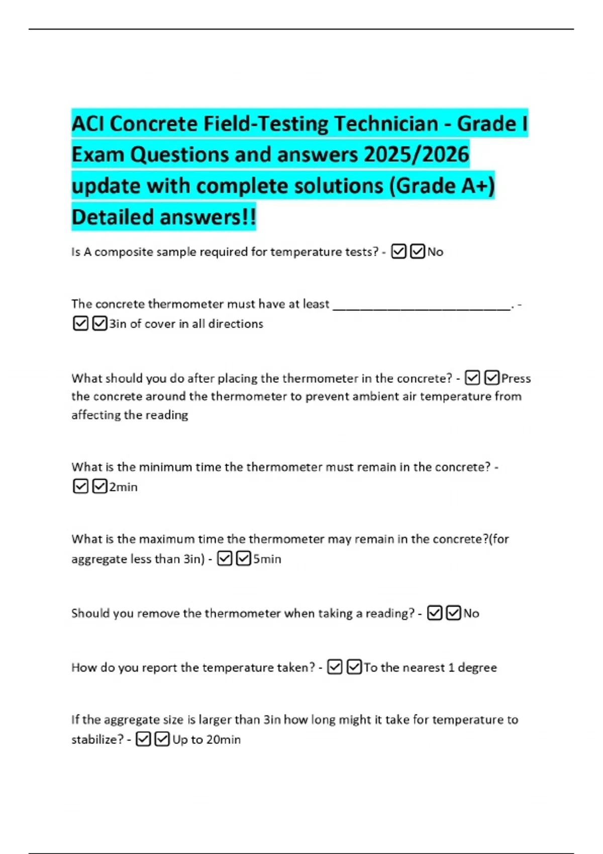 ACI Concrete Field-Testing Technician - Grade I Exam Questions and ...