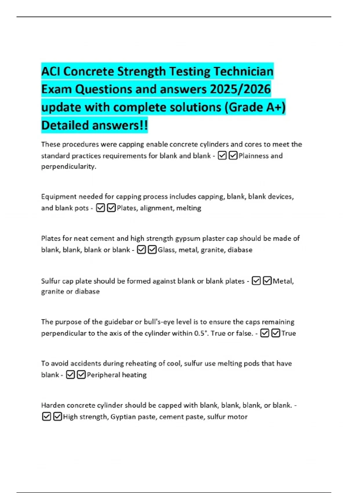 ACI Concrete Strength Testing Technician Exam Questions and answers ...