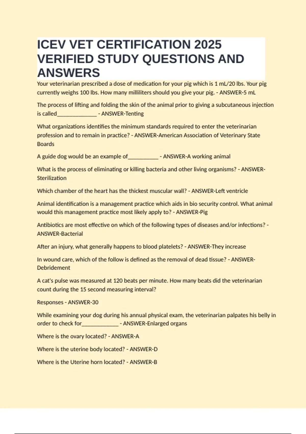 ICEV VET CERTIFICATION 2025 VERIFIED STUDY QUESTIONS AND ANSWERS - ICEV ...