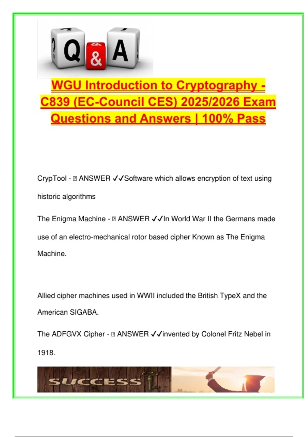 WGU C839 – Introduction to Cryptography (EC-Council CES) | 300 ...