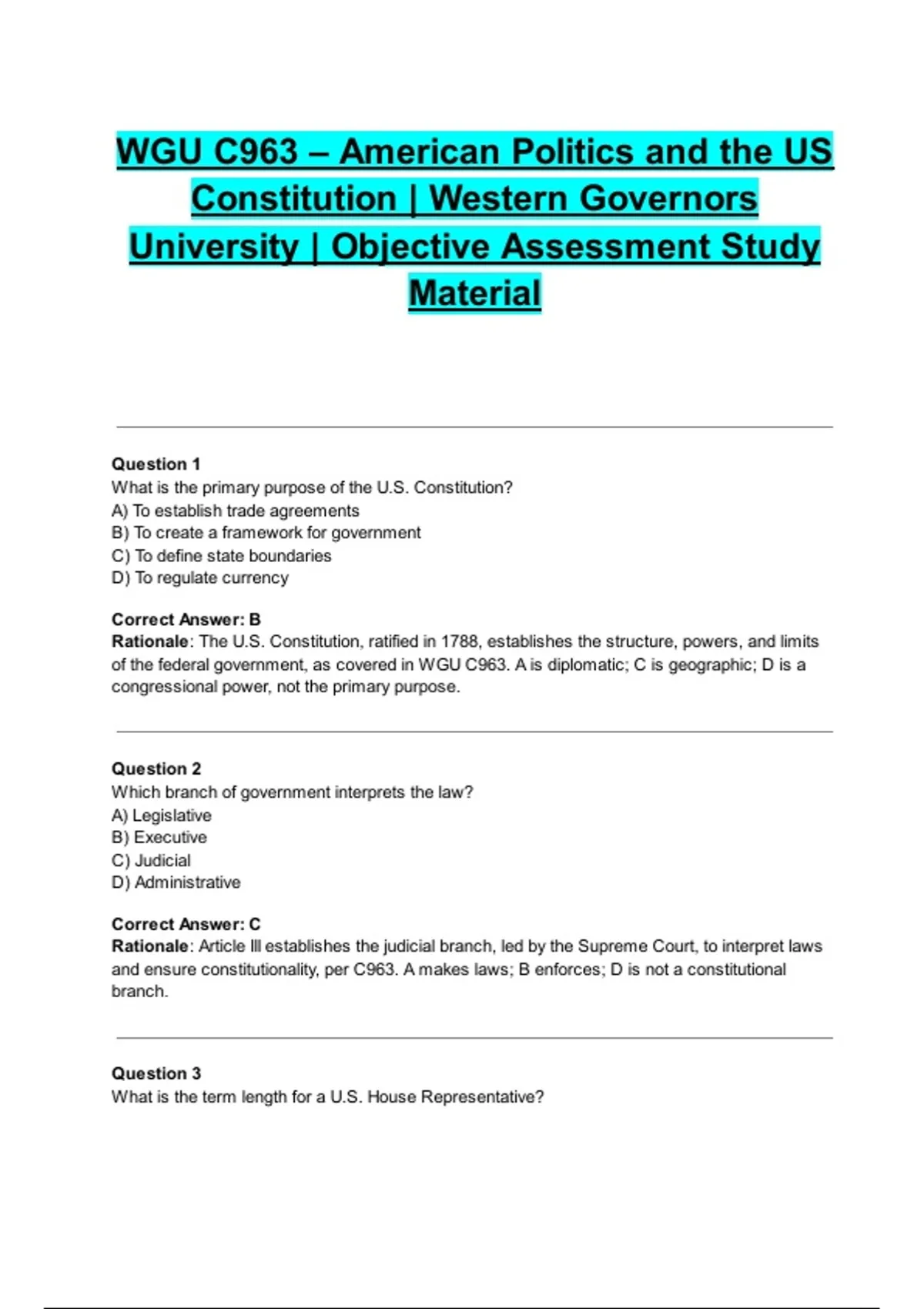 WGU C963 – American Politics and the US Constitution | Western ...