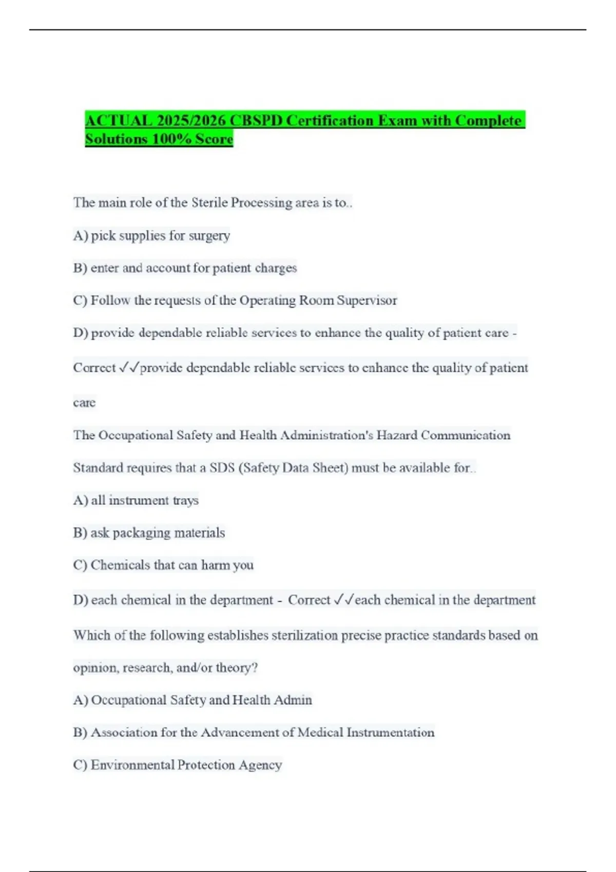 ACTUAL 2025/2026 CBSPD Certification Exam with Complete Solutions 100% ...