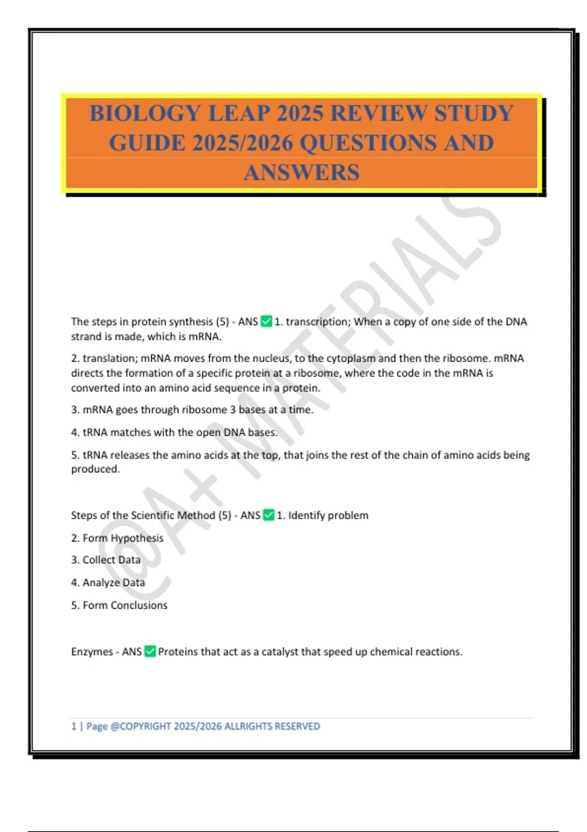 BIOLOGY LEAP 2025 REVIEW STUDY GUIDE 2025/2026 QUESTIONS AND ANSWERS ...