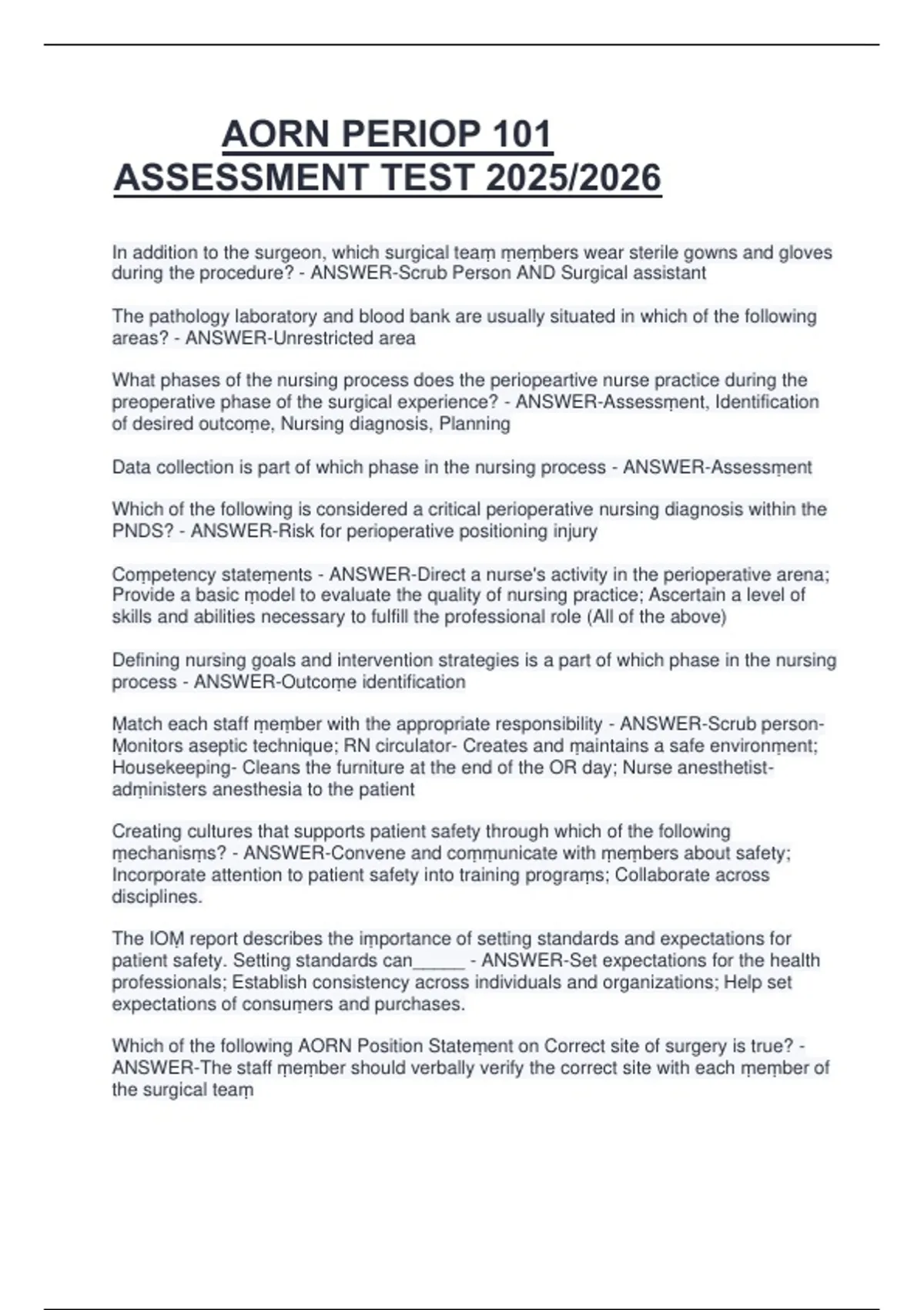 AORN PERIOP 101 ASSESSMENT TEST 2025/2026 - AORN PERIOP 101 - Stuvia US