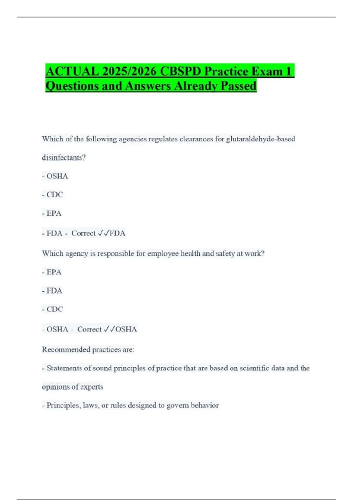 ACTUAL 2025/2026 CBSPD Practice Exam 1 Questions and Answers Already ...
