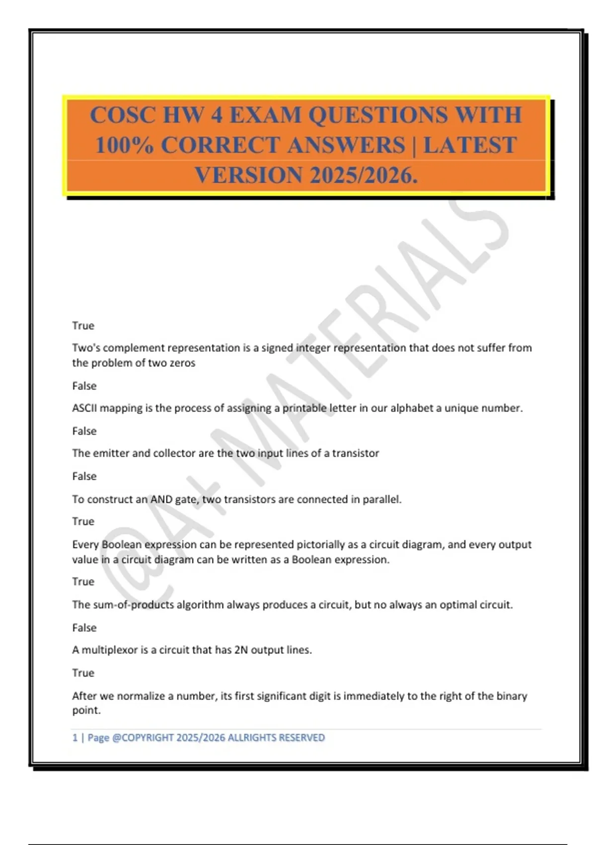 COSC HW 4 EXAM QUESTIONS WITH 100% CORRECT ANSWERS | LATEST VERSION ...