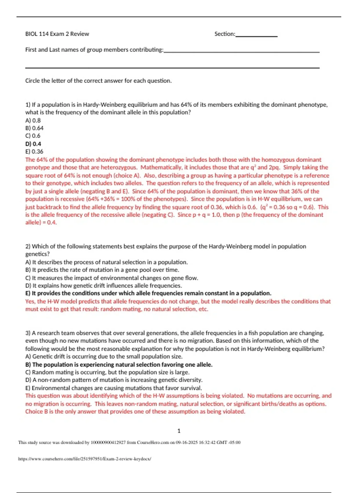 BIOL 114/BIO114 Exam 2 Review | Complete Questions and Answers ...