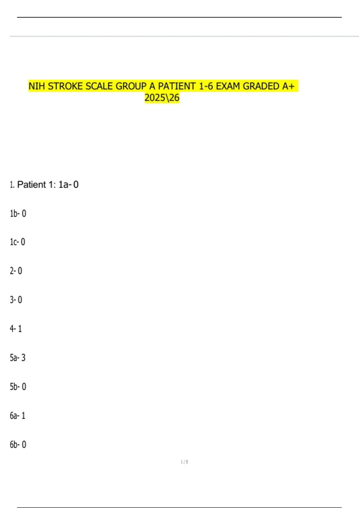 NIH STROKE SCALE GROUP A PATIENT 1-6 EXAM GRADED A+ 202526 - NIH stroke ...