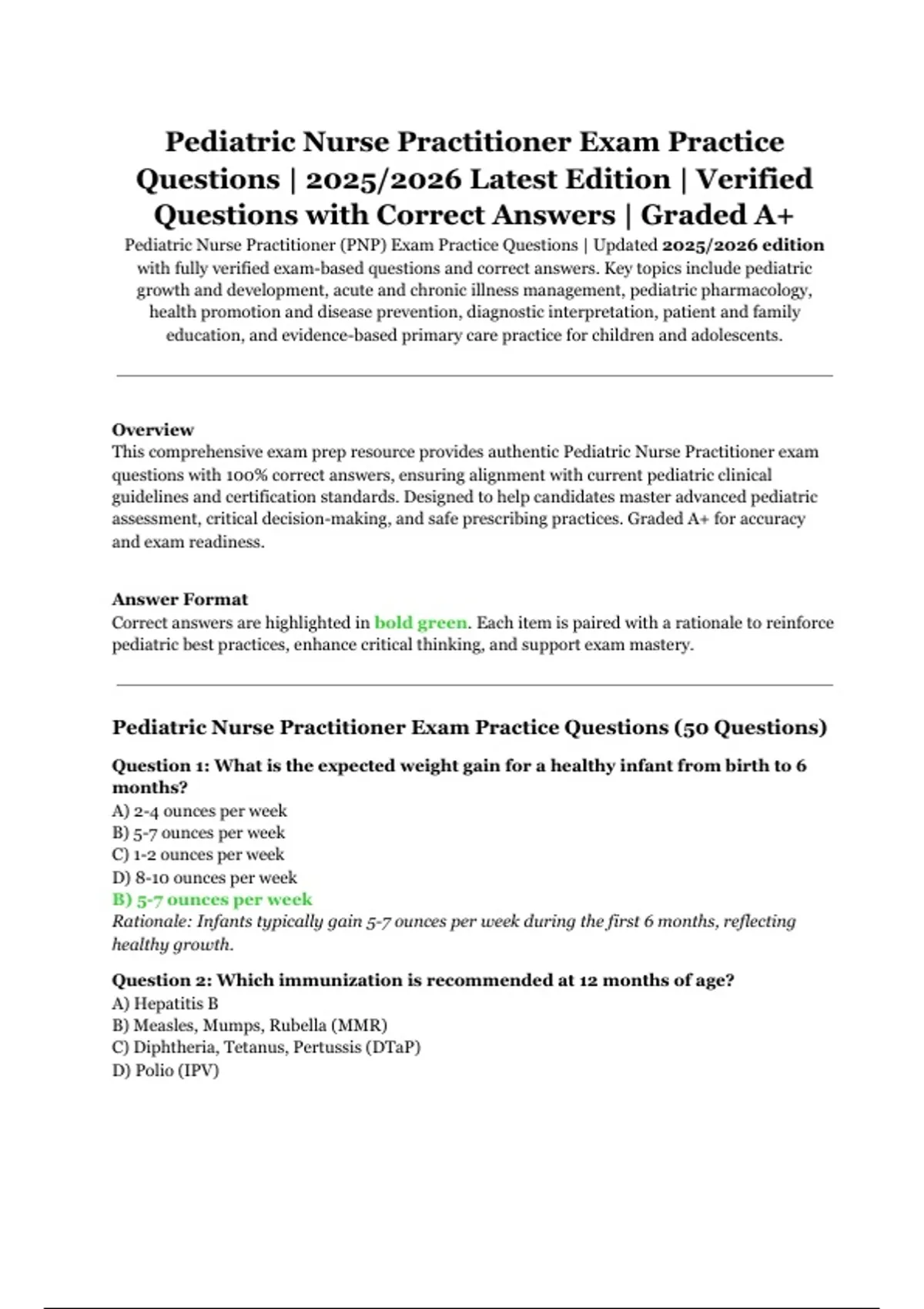 Pediatric Nurse Practitioner Exam Practice Questions | 2025/2026 Latest ...