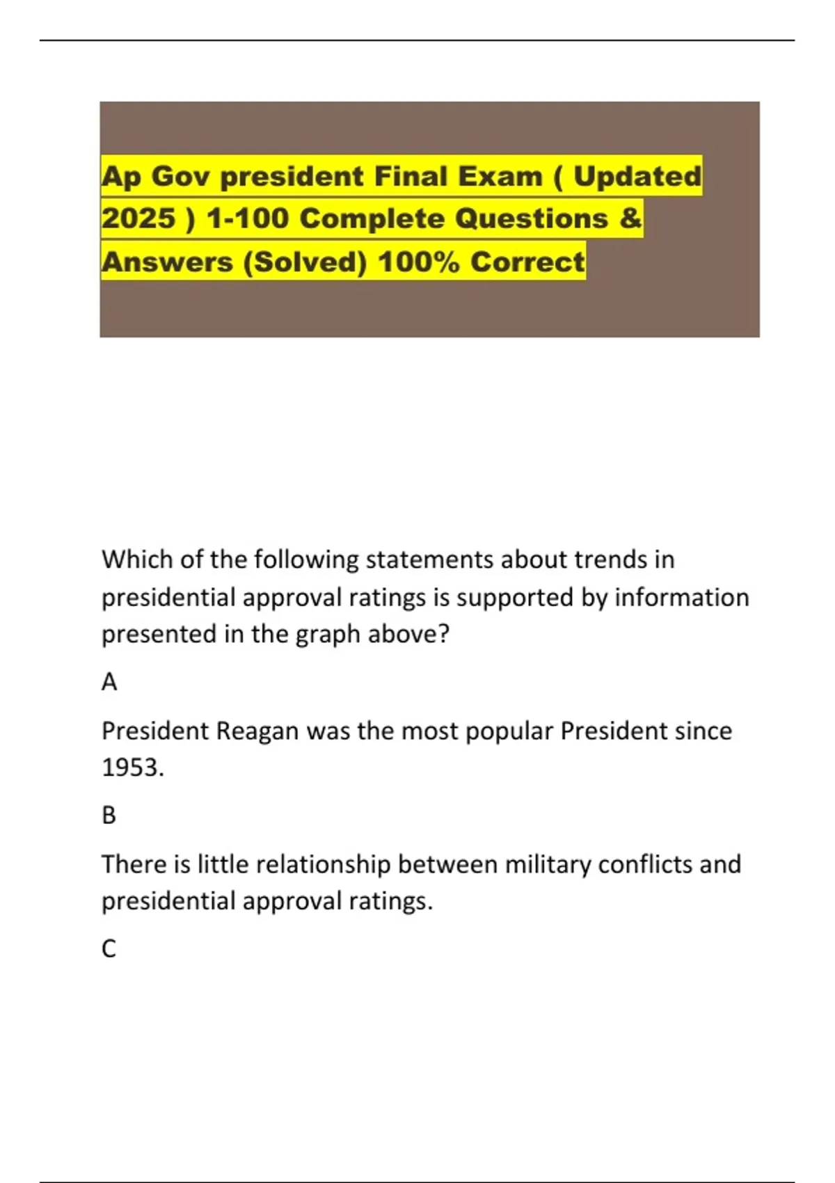 Ap Gov president Final Exam ( Updated 2025 ) 1-100 Complete Questions ...