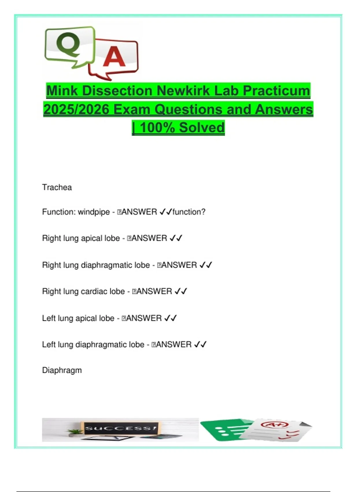 Mink Dissection Lab Practicum Review | 2025/2026 | 80+ Verified Q&A ...