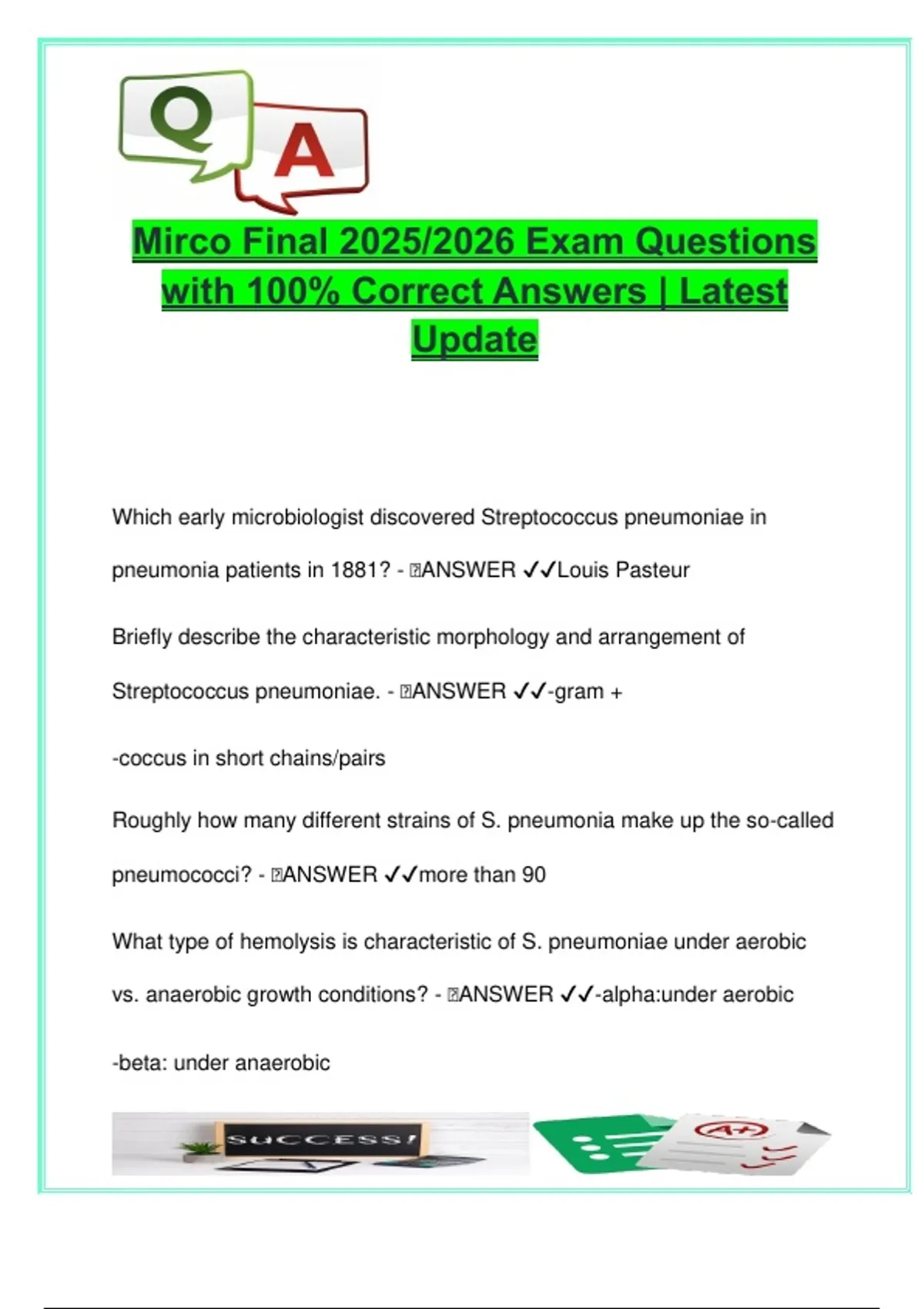 Microbiology Final Exam Q&A Guide | 2025/2026 | 130+ Verified Questions ...
