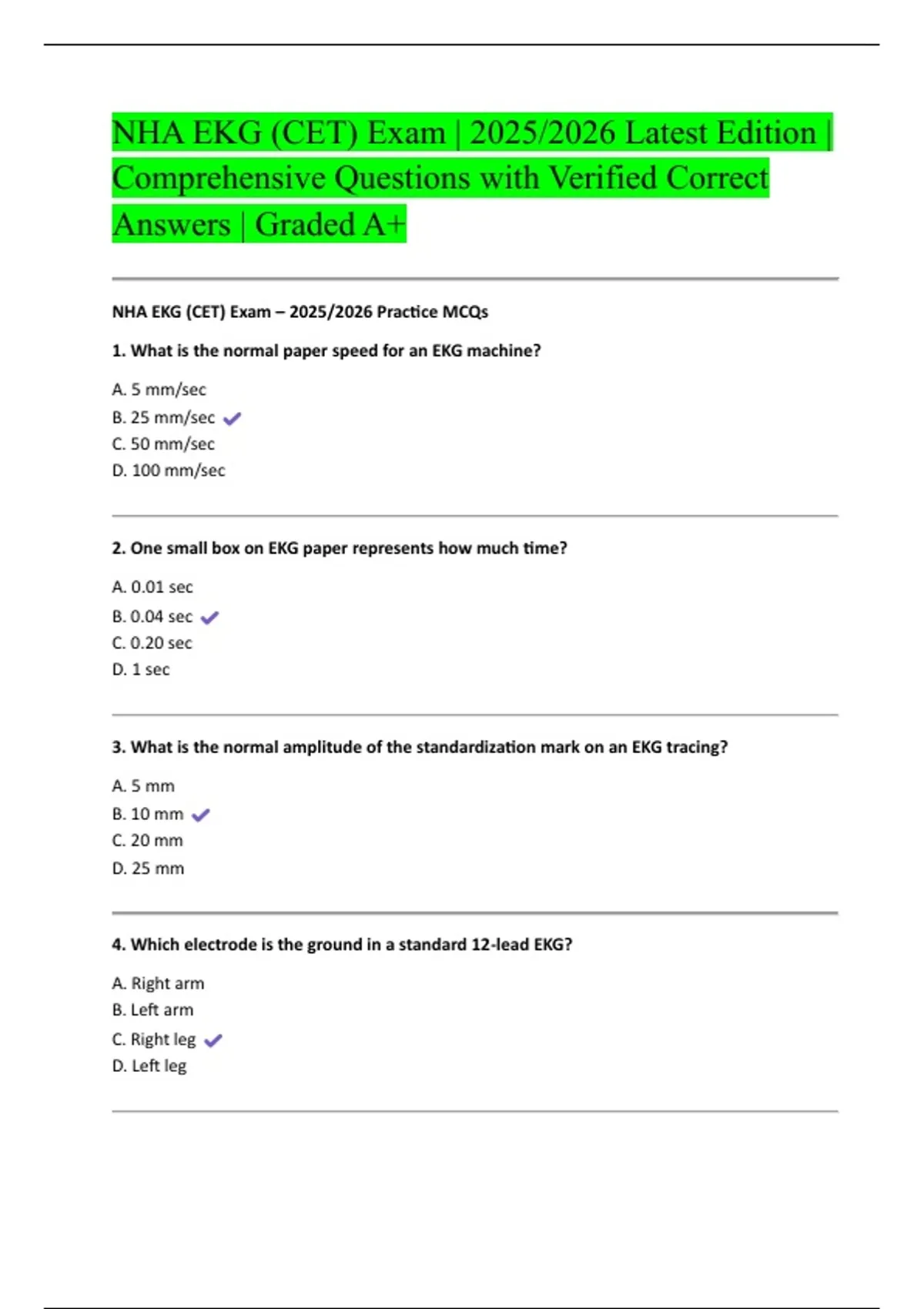 NHA EKG (CET) Exam | 2025/2026 Latest Edition | Comprehensive Questions ...