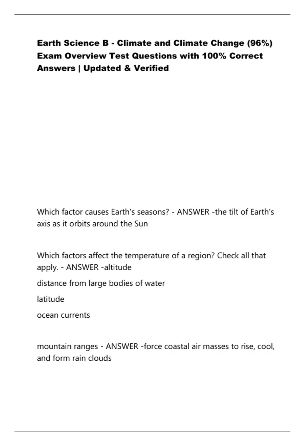 Earth Science B - Climate and Climate Change (96%) Exam Overview Test ...