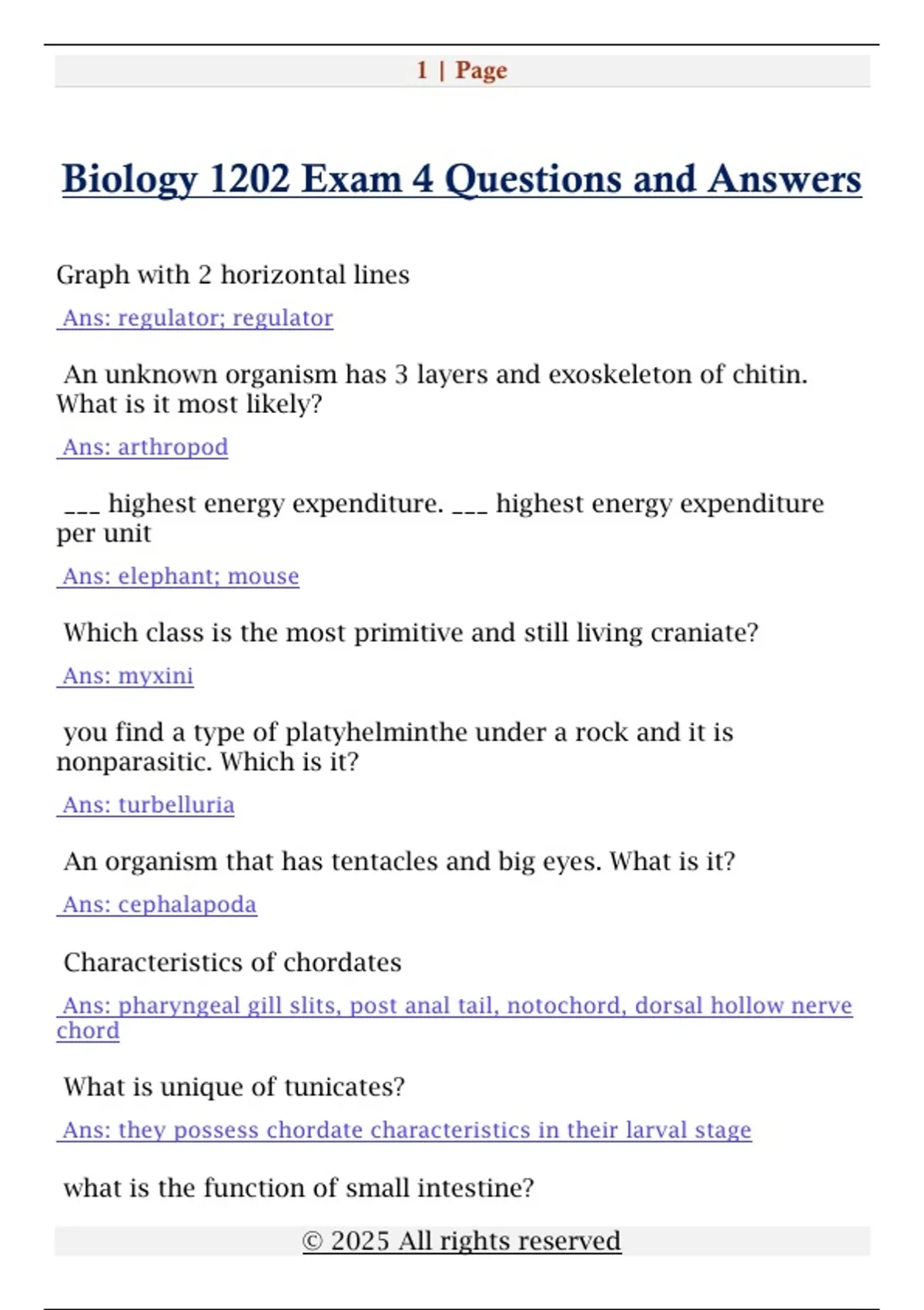 Biology 1202 Exam 4 Questions and Answers - Biology - Stuvia US