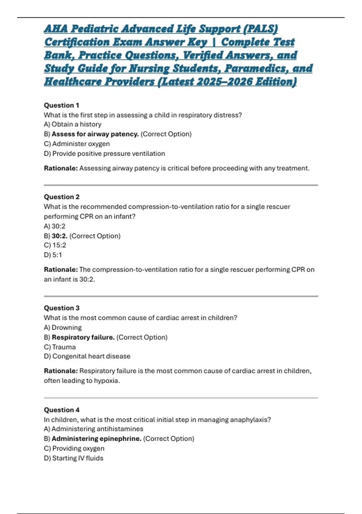 Comprehensive AHA Pediatric Advanced Life Support (PALS) Resource ...