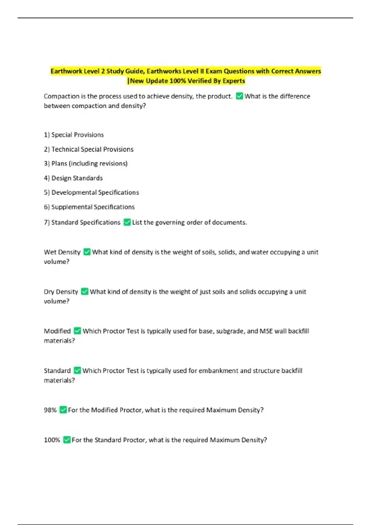 Earthwork Level 2 Study Guide, Earthworks Level II Exam Questions with ...