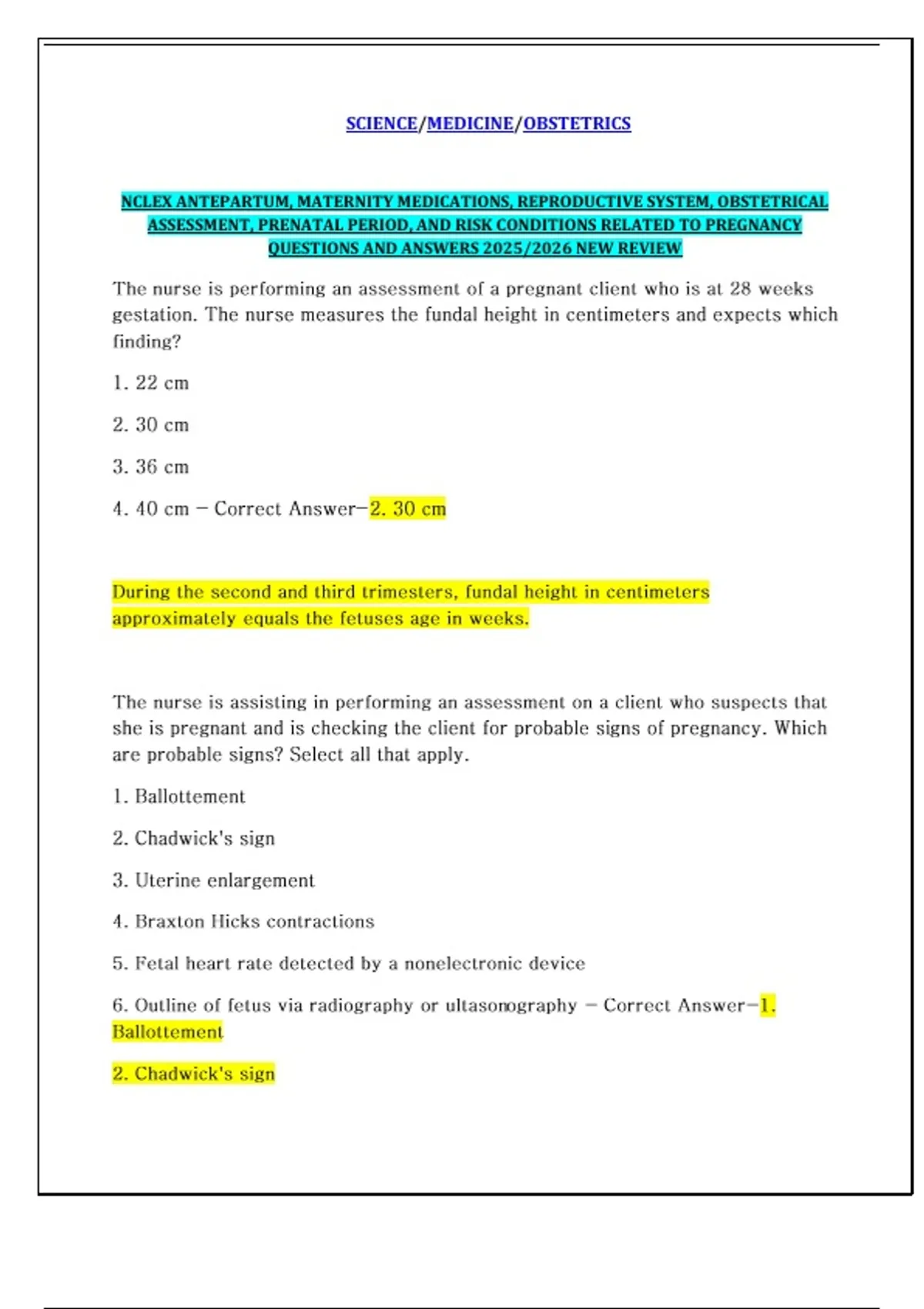 NCLEX ANTEPARTUM, MATERNITY MEDICATIONS, REPRODUCTIVE SYSTEM ...