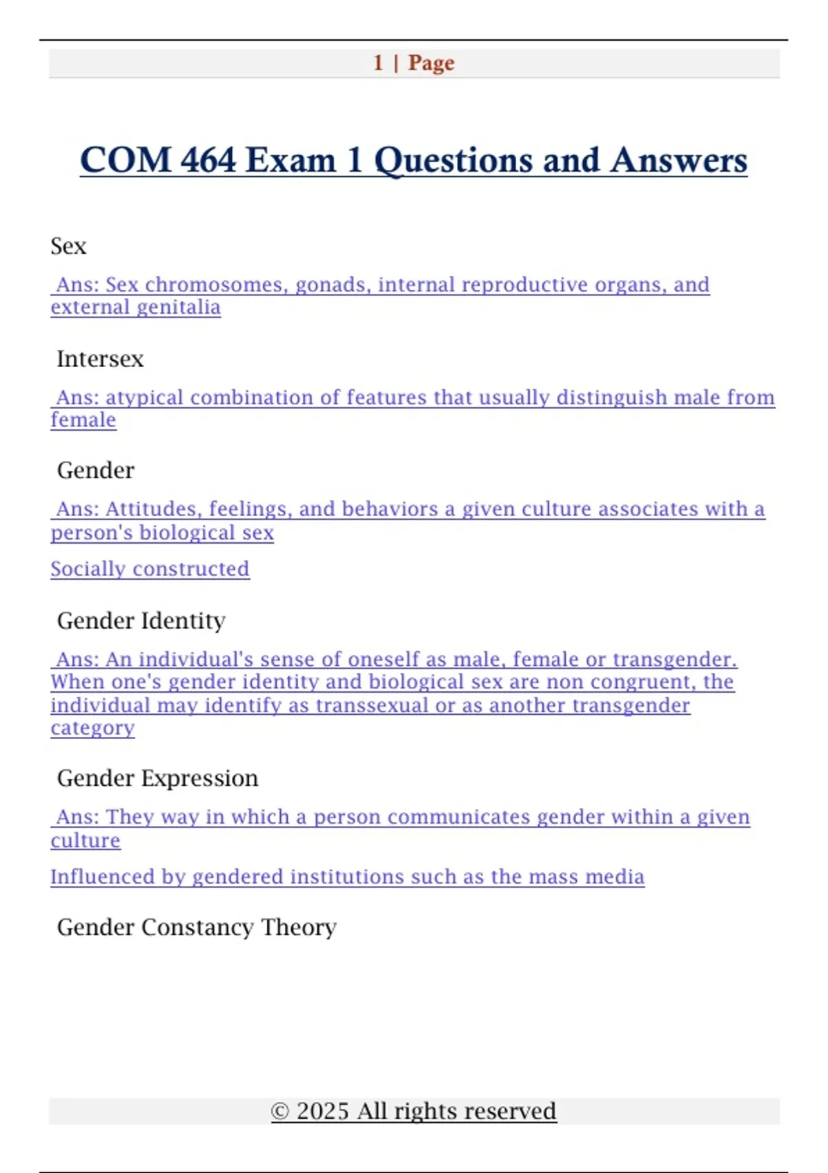 COM 464 Exam 1 Questions and Answers - COM 464 - Stuvia US
