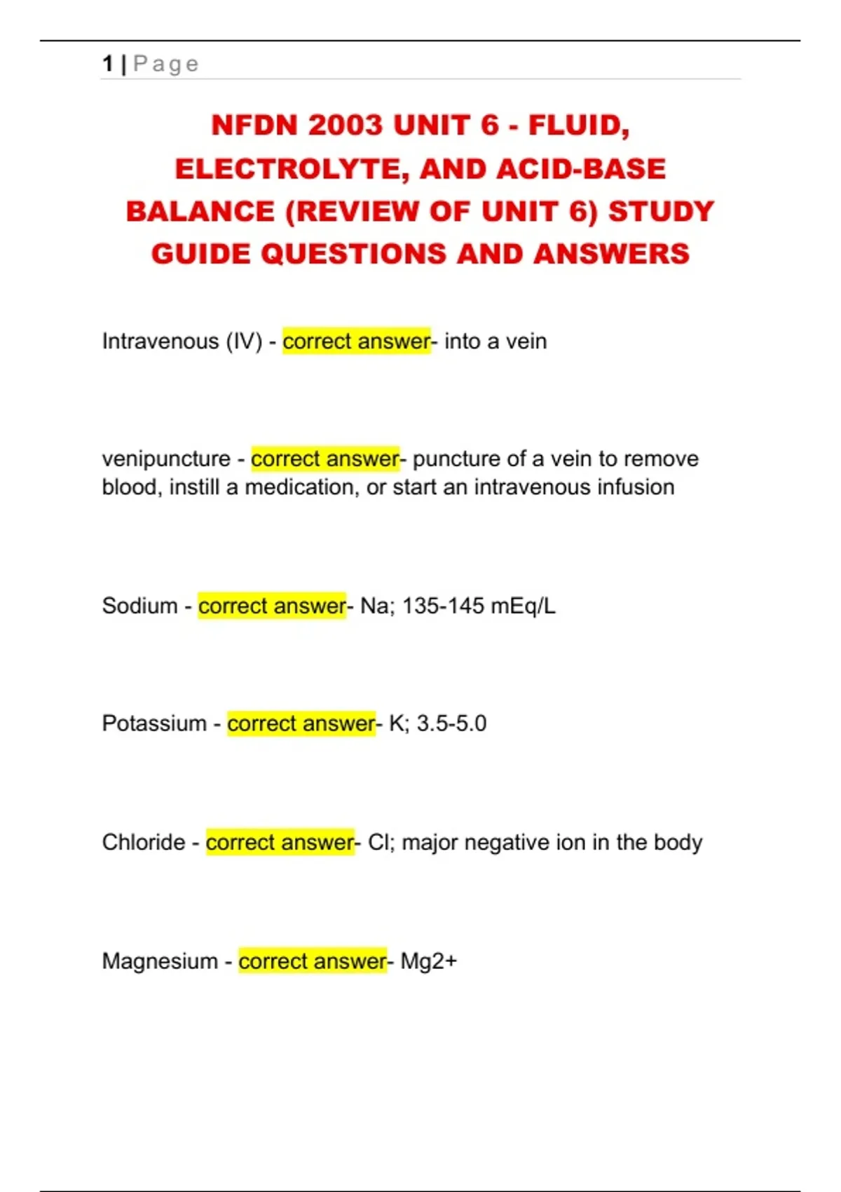 NFDN 2003 UNIT 6 - FLUID, ELECTROLYTE, AND ACID-BASE BALANCE (REVIEW OF ...