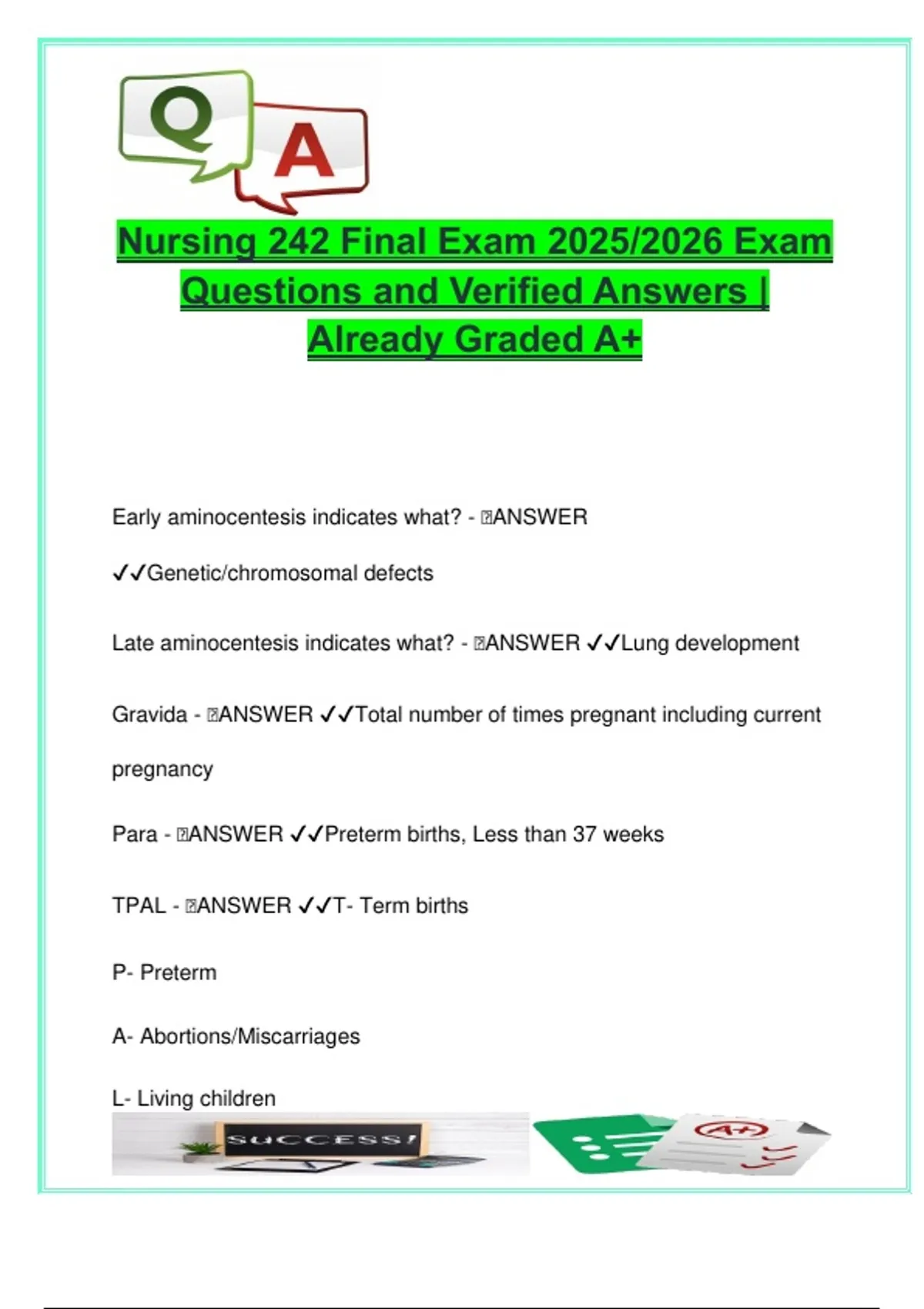 Nursing 242 Final Exam (2025/2026) – 100 Verified Questions and Answers ...