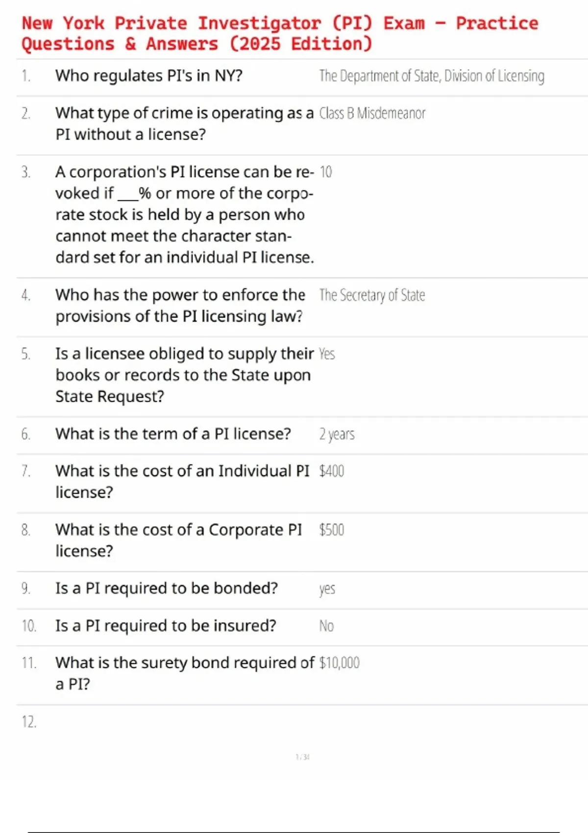 New York Private Investigator (PI) Exam – Practice Questions & Answers ...