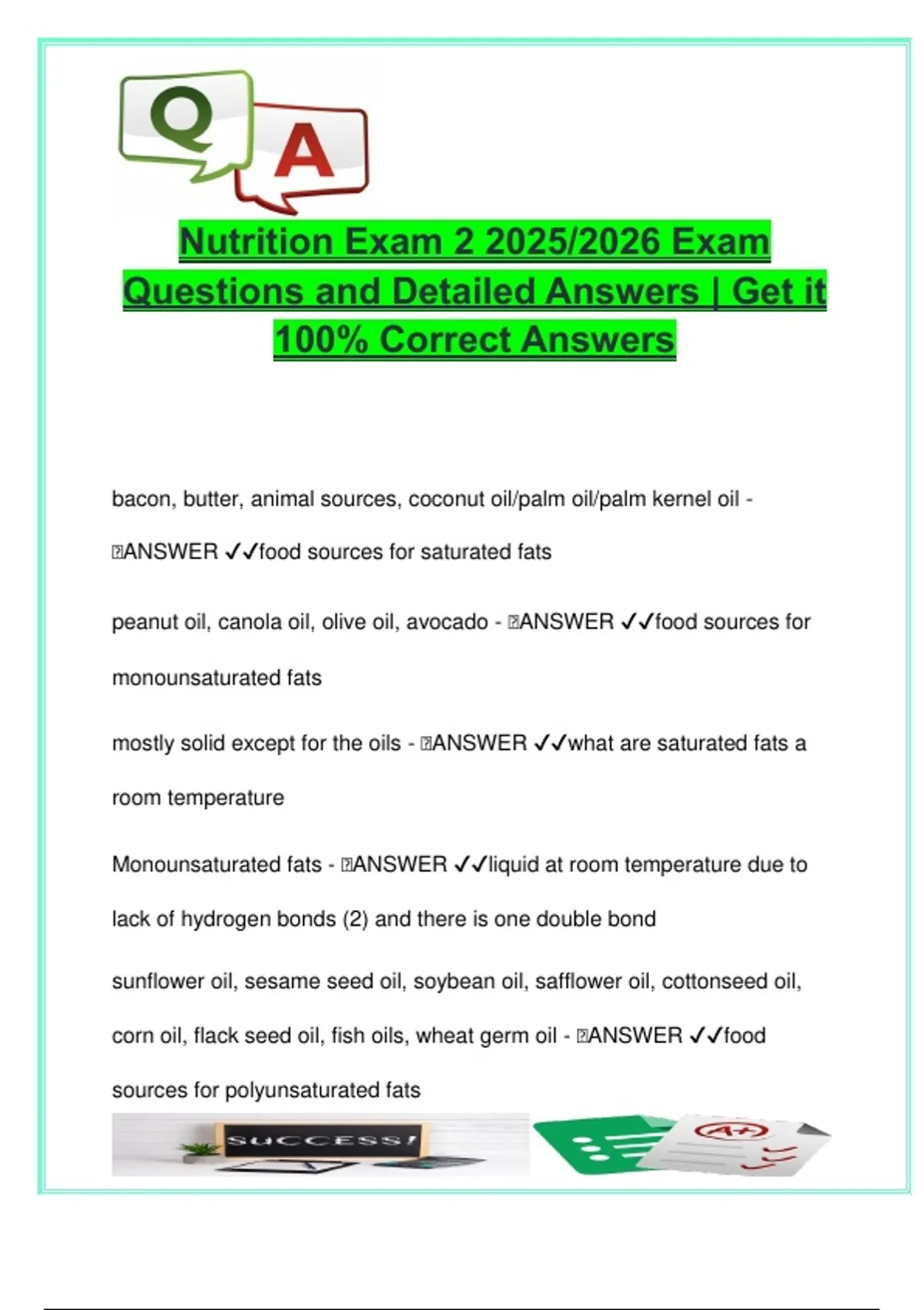 Nutrition Exam 2 (2025/2026) – 100 Verified Questions and Answers ...