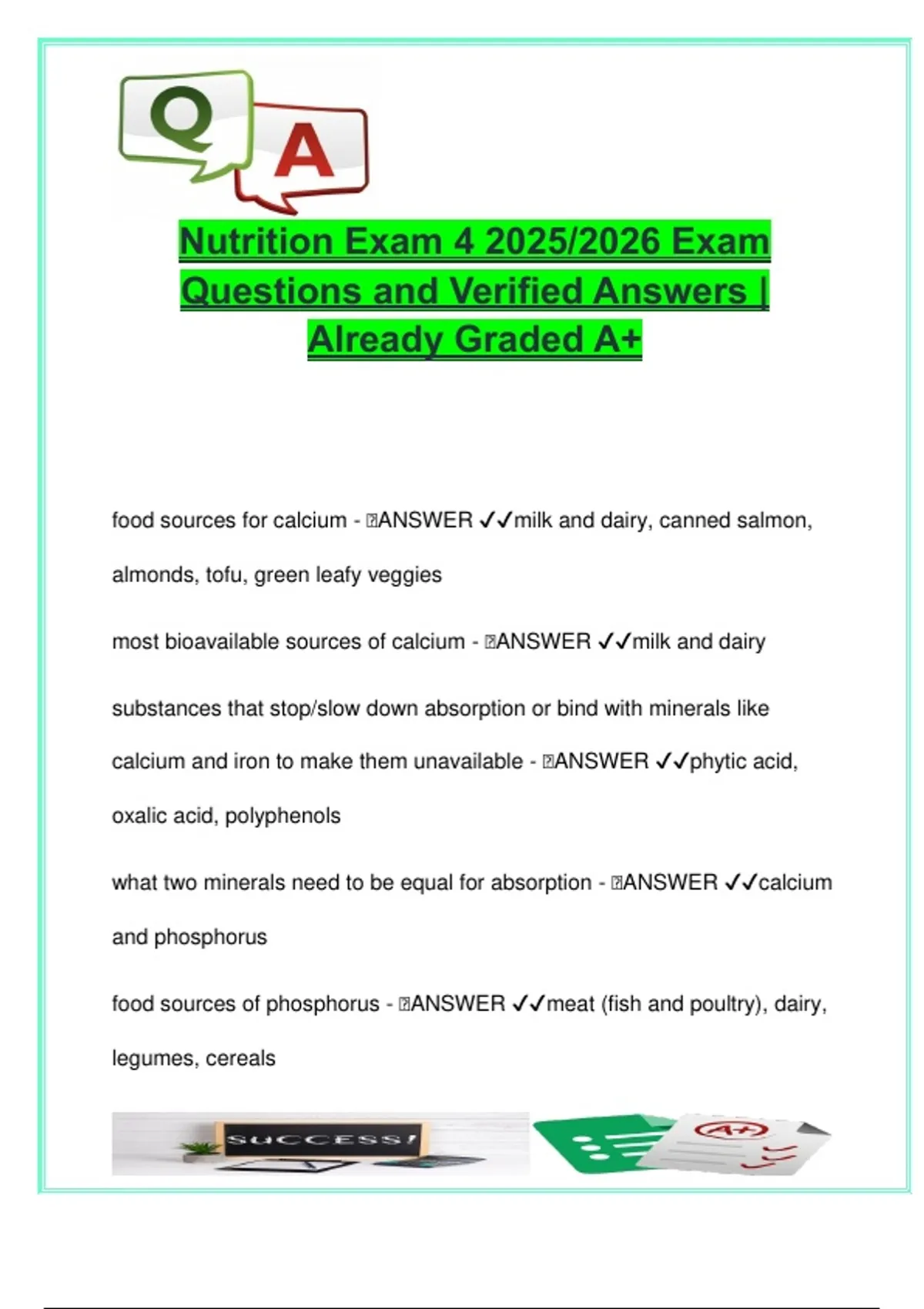 Nutrition Exam 4 (2025/2026) – 100 Verified Questions and Answers ...
