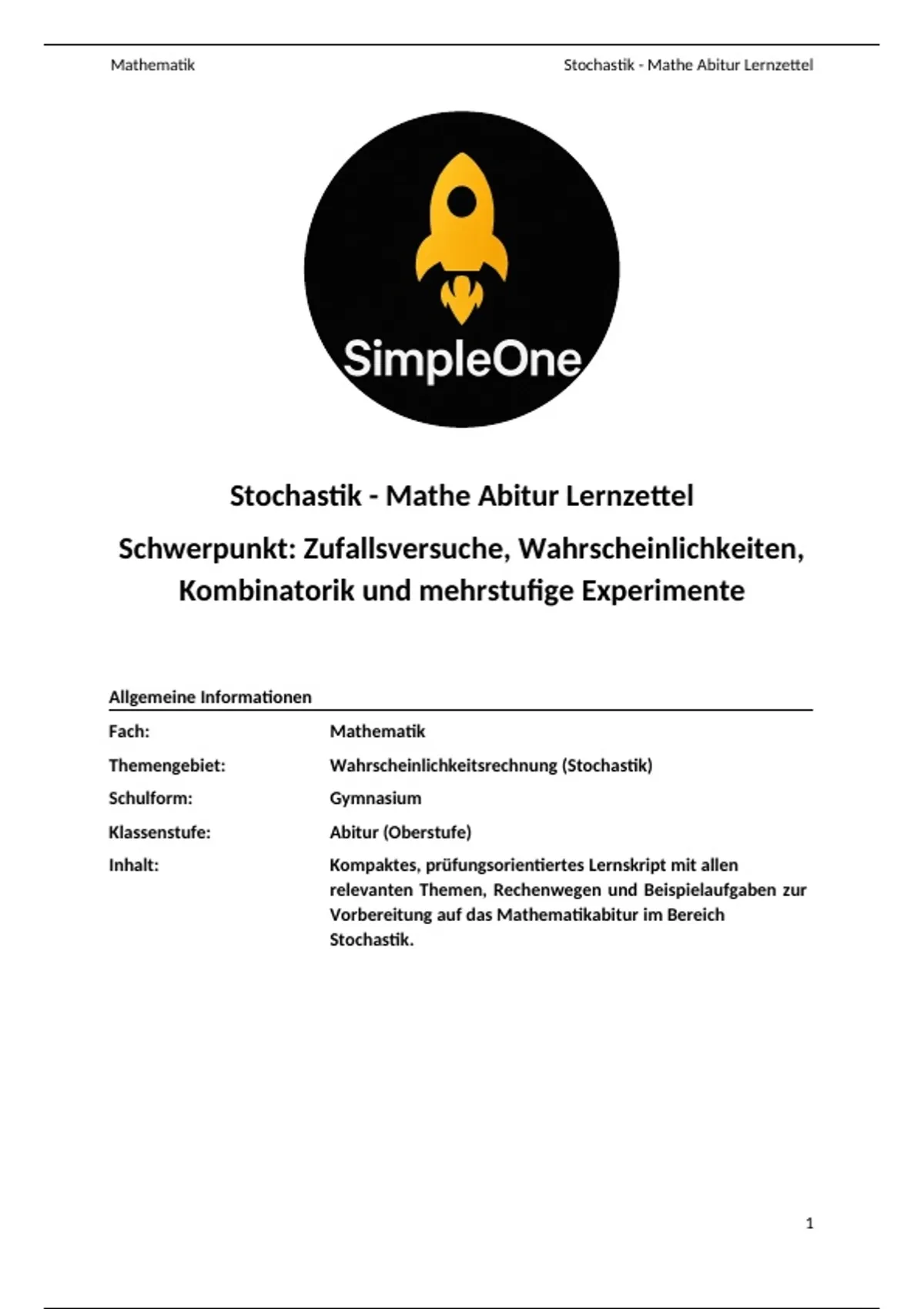 Zusammenfassung Stochastik - Mathe Abitur Lernzettel: Zufallsversuche ...