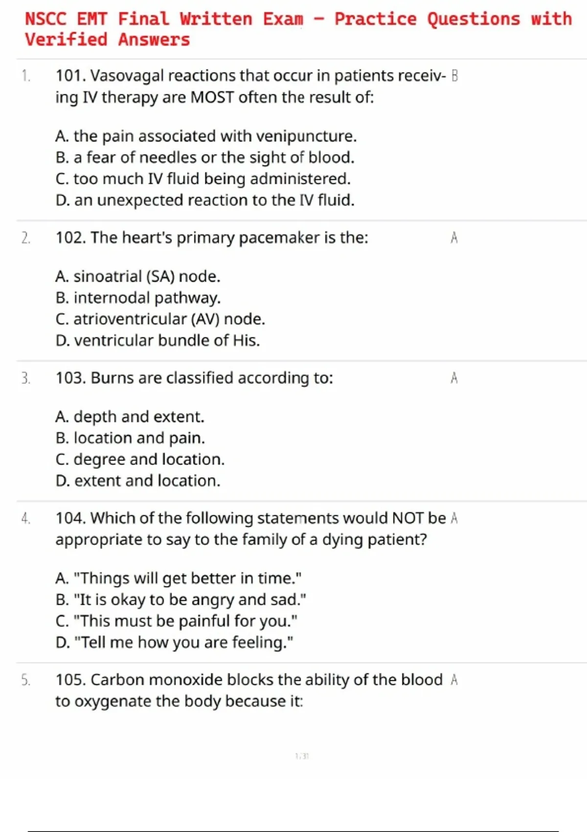 The NSCC EMT Final Written Exam – Practice Questions with Verified ...