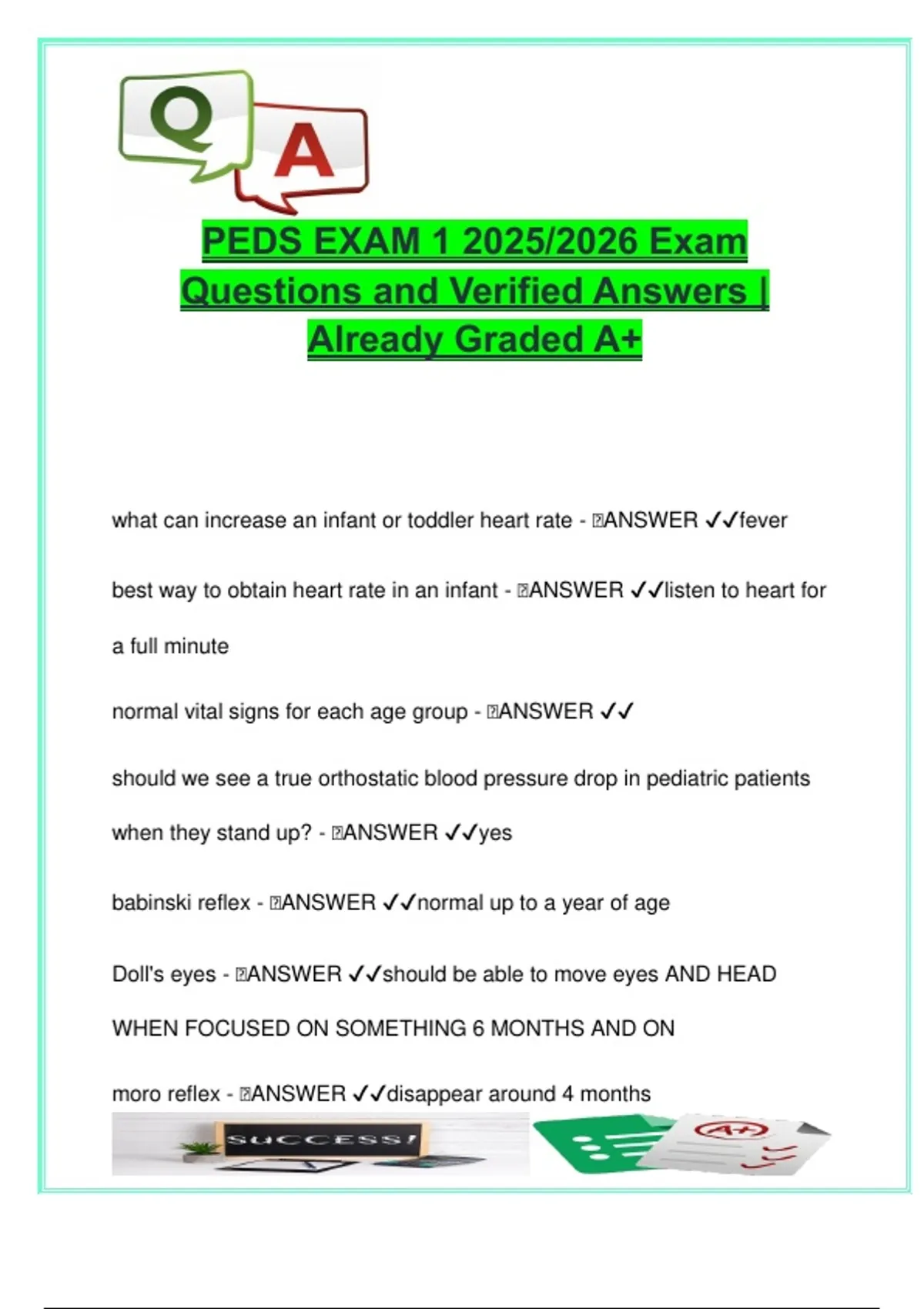 Pediatric Nursing Exam One 2025/2026 – 100+ Verified Q&A | Infant ...