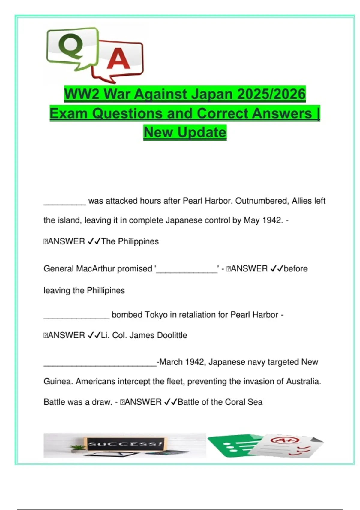 WW2 – War Against Japan – 2025/2026 Exam Q&A (Pacific Battles, Atomic ...