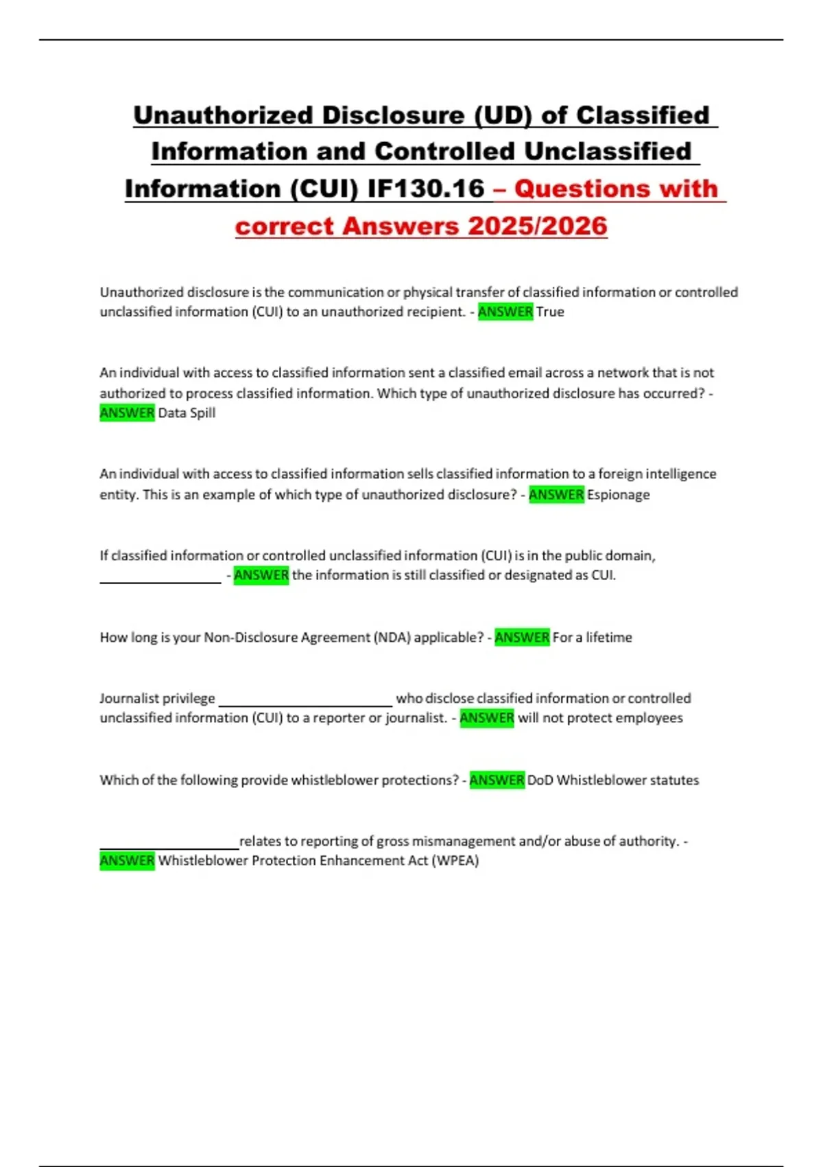 Unauthorized Disclosure (UD) of Classified Information and Controlled ...