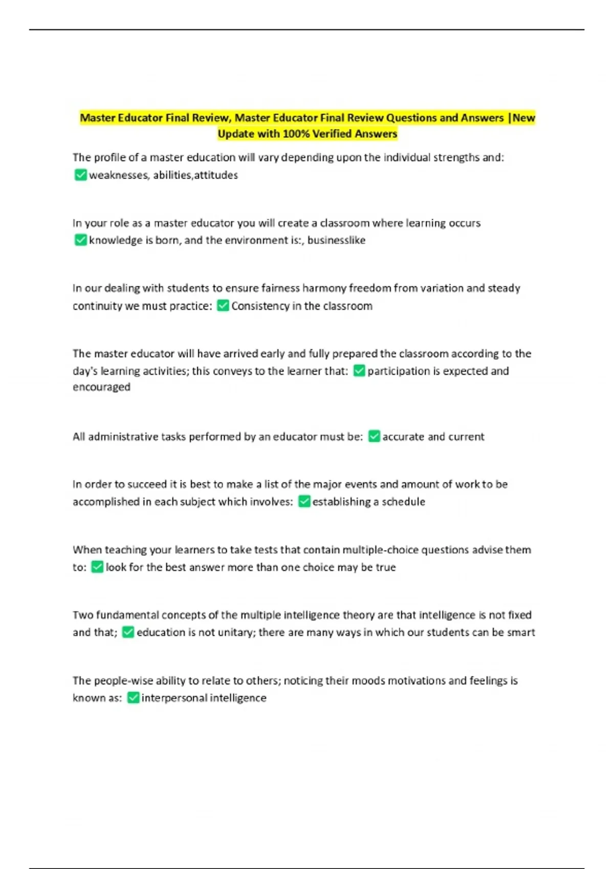 Master Educator Final Review, Master Educator Final Review Questions ...
