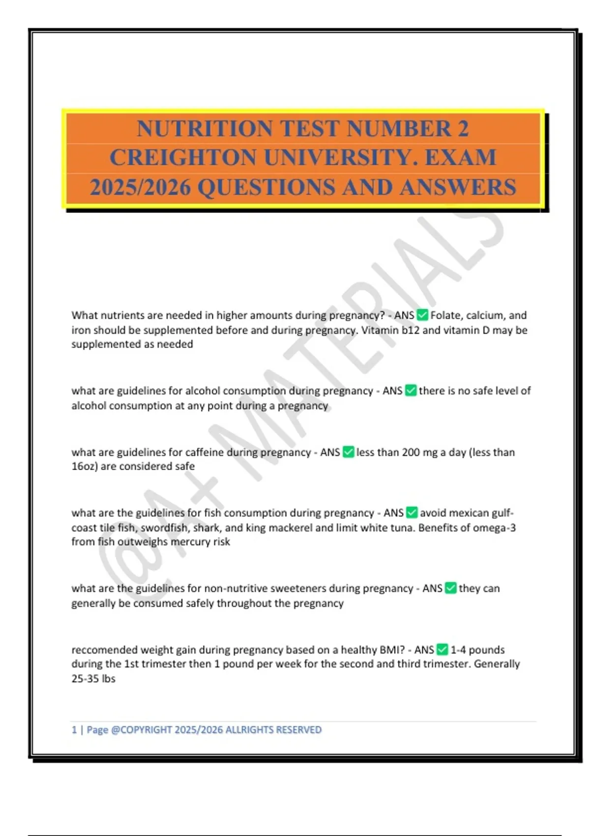 NUTRITION TEST NUMBER 2 CREIGHTON UNIVERSITY. EXAM 2025/2026 QUESTIONS ...