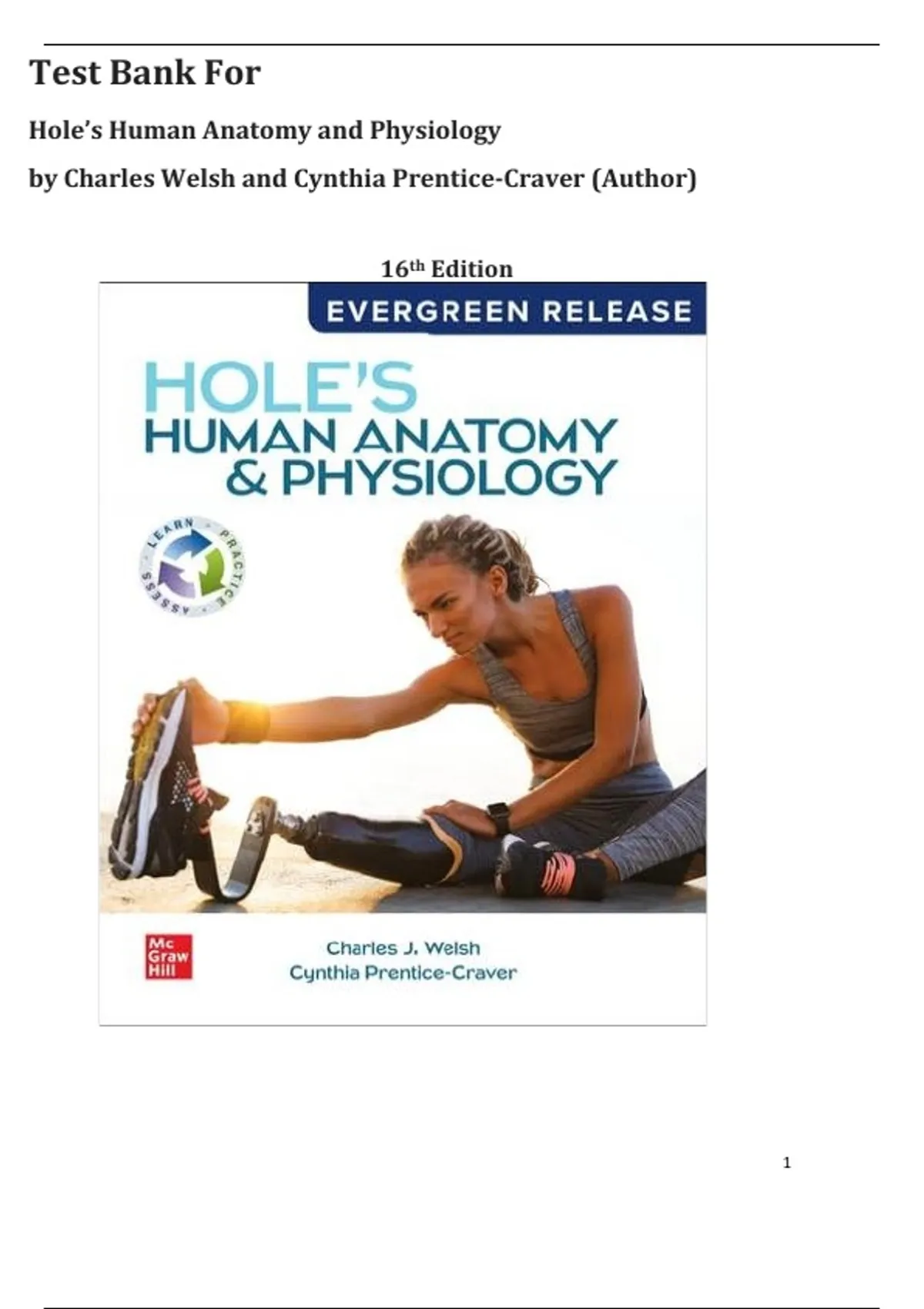 Test Bank for Hole's Human Anatomy and Physiology, 2024 Release by ...