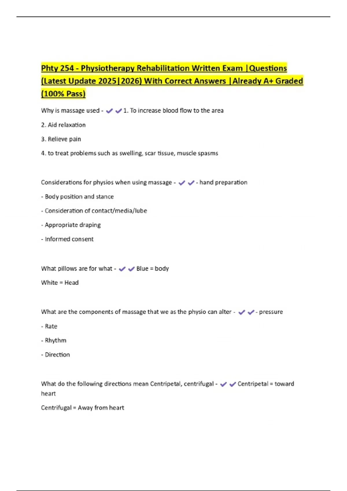 Phty 254 - Physiotherapy Rehabilitation Written Exam |Questions (Latest ...
