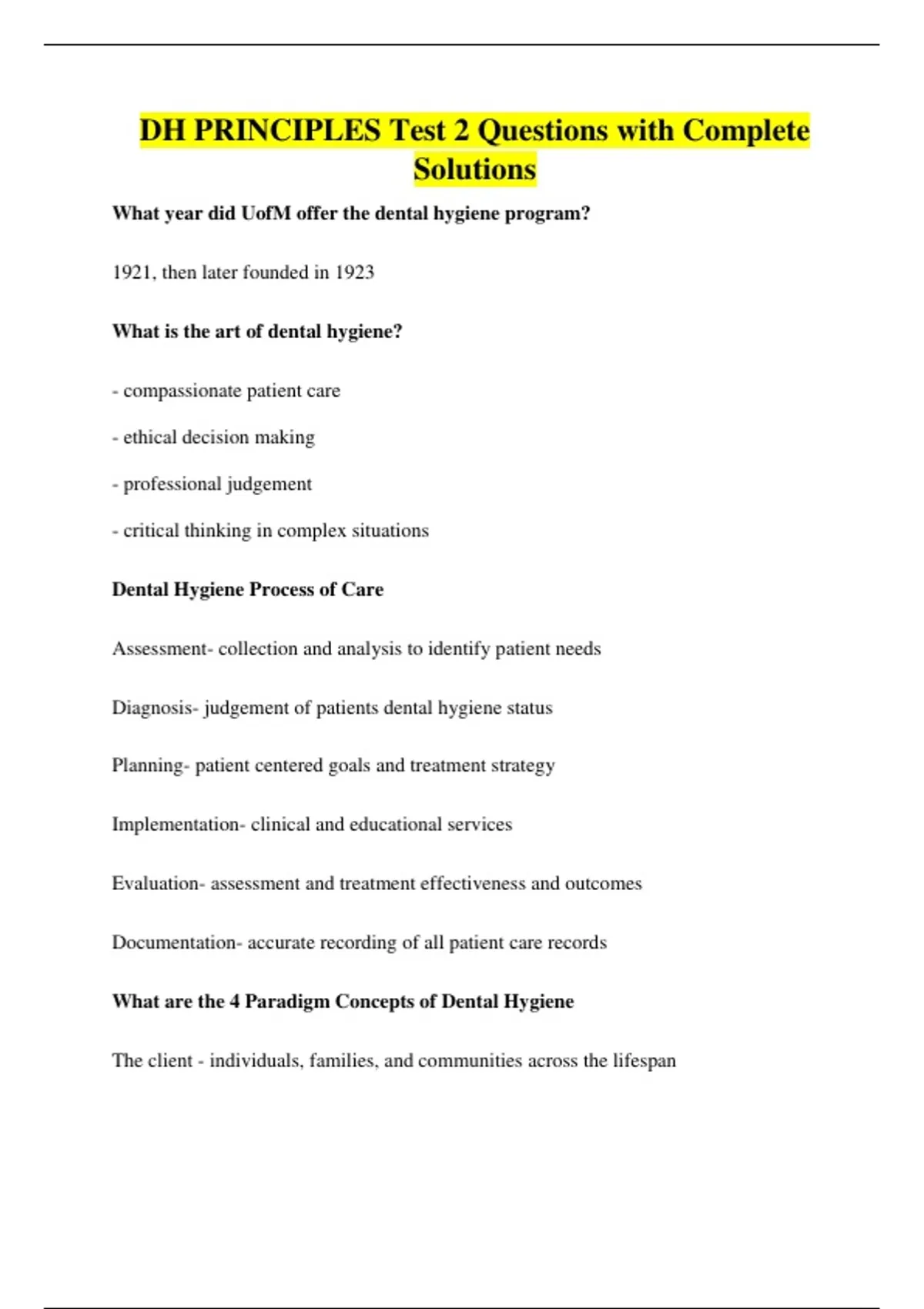 DH PRINCIPLES Test 2 Questions with Complete Solutions - DH PRINCIPLES ...