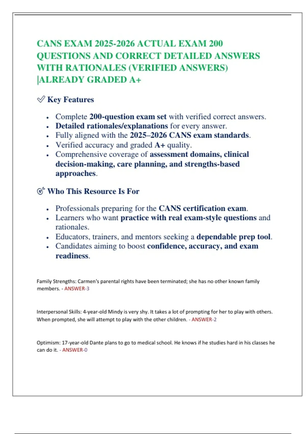 CANS EXAM ACTUAL EXAM 200 QUESTIONS AND CORRECT DETAILED ANSWERS WITH ...
