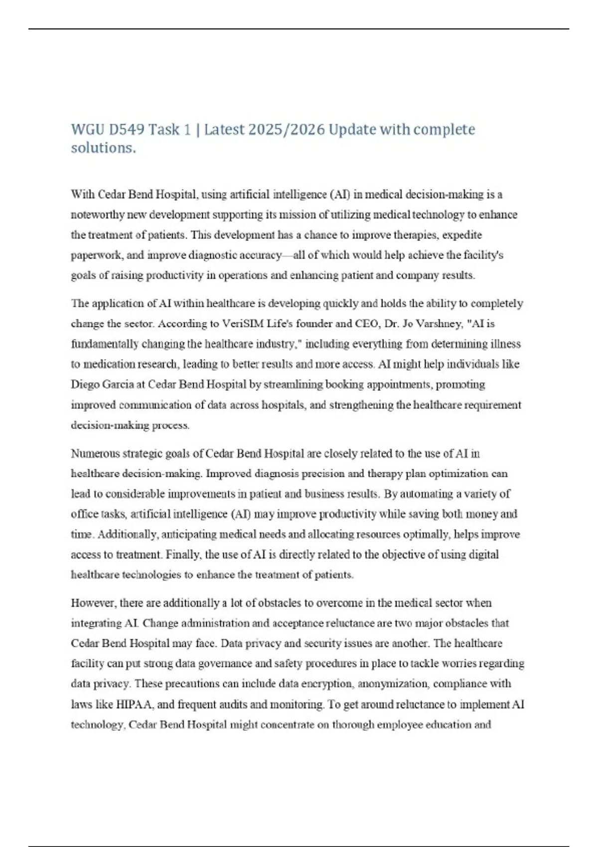 WGU D549 Task 1 | Latest 2025/2026 Update with complete solutions ...