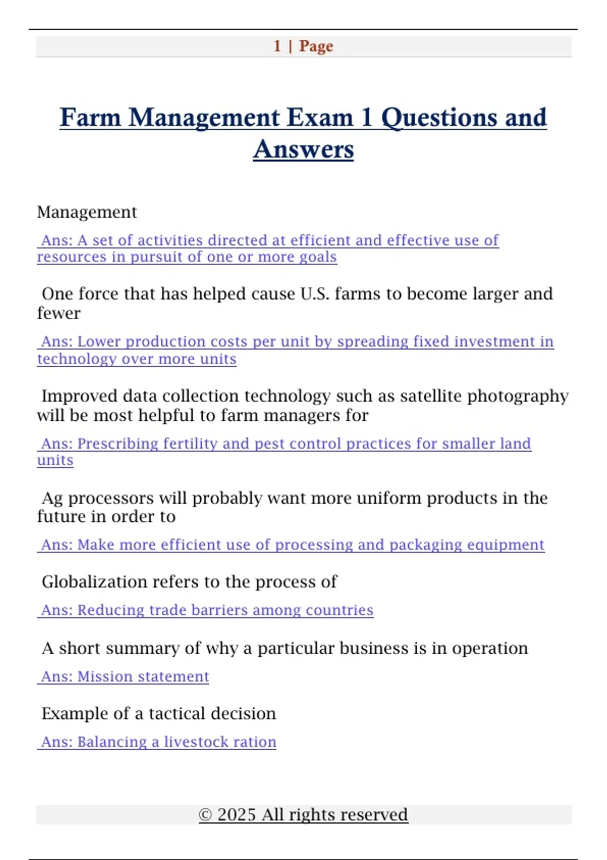 Farm Management Exam 1 Questions and Answers - Farm Management - Stuvia US