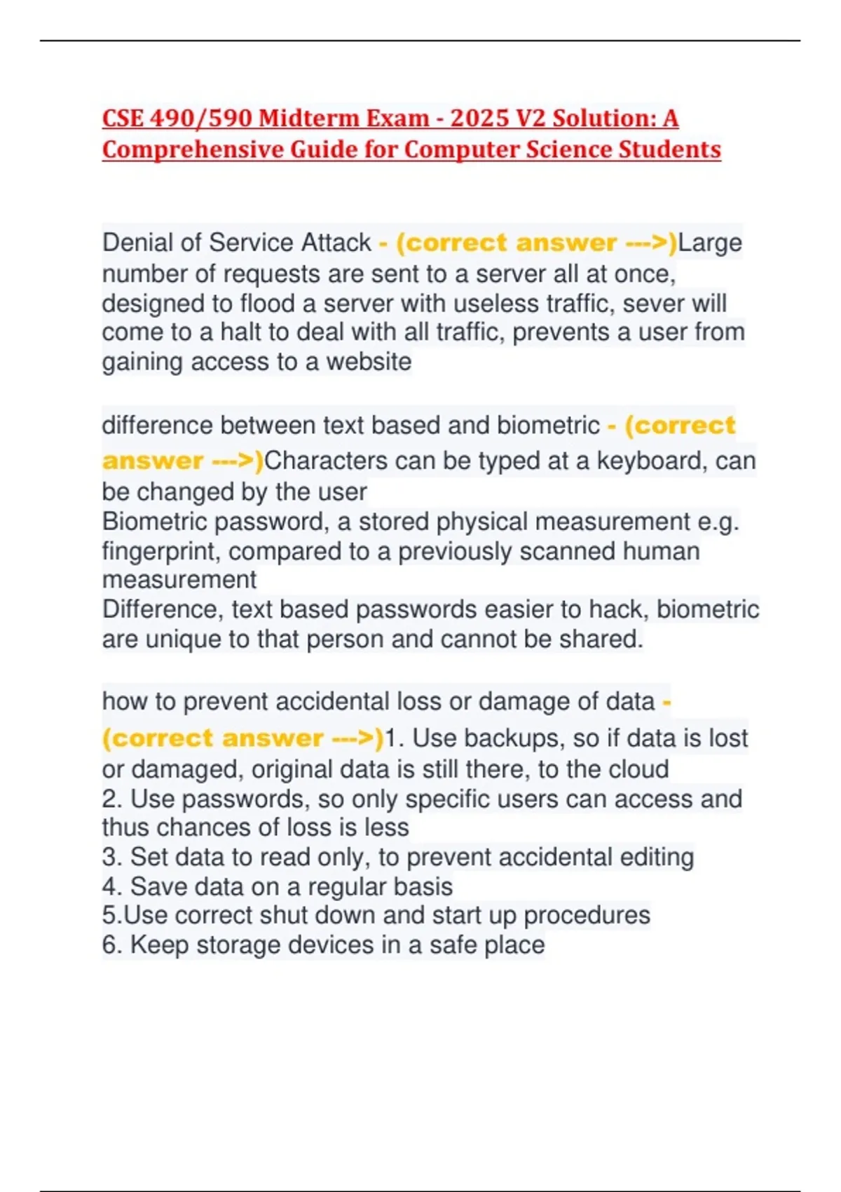 CSE 490/590 Midterm Exam - 2025 V2 Solution: A Comprehensive Guide for Computer Science Students ...
