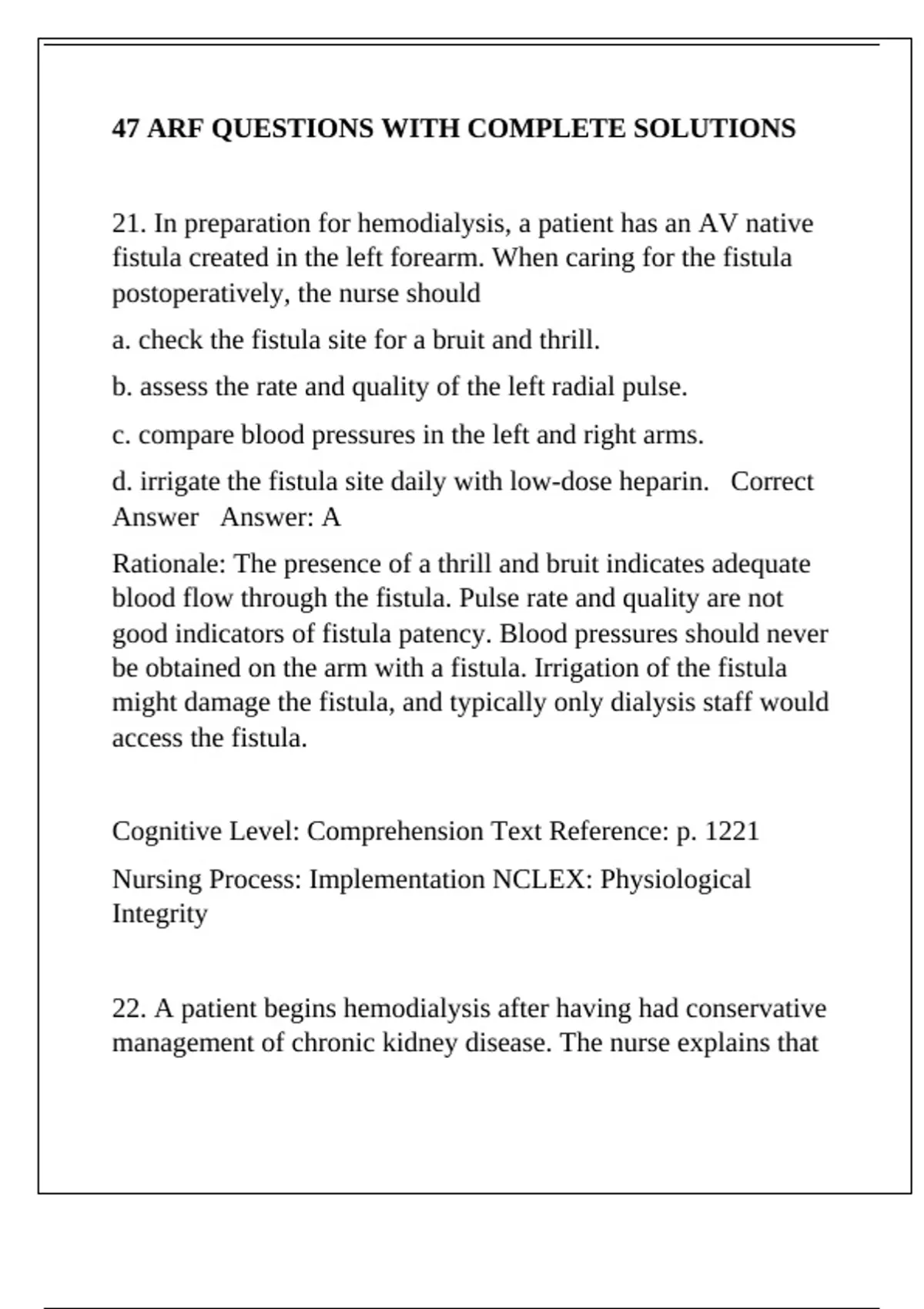 47 ARF QUESTIONS WITH COMPLETE SOLUTIONS - Arf - Stuvia US