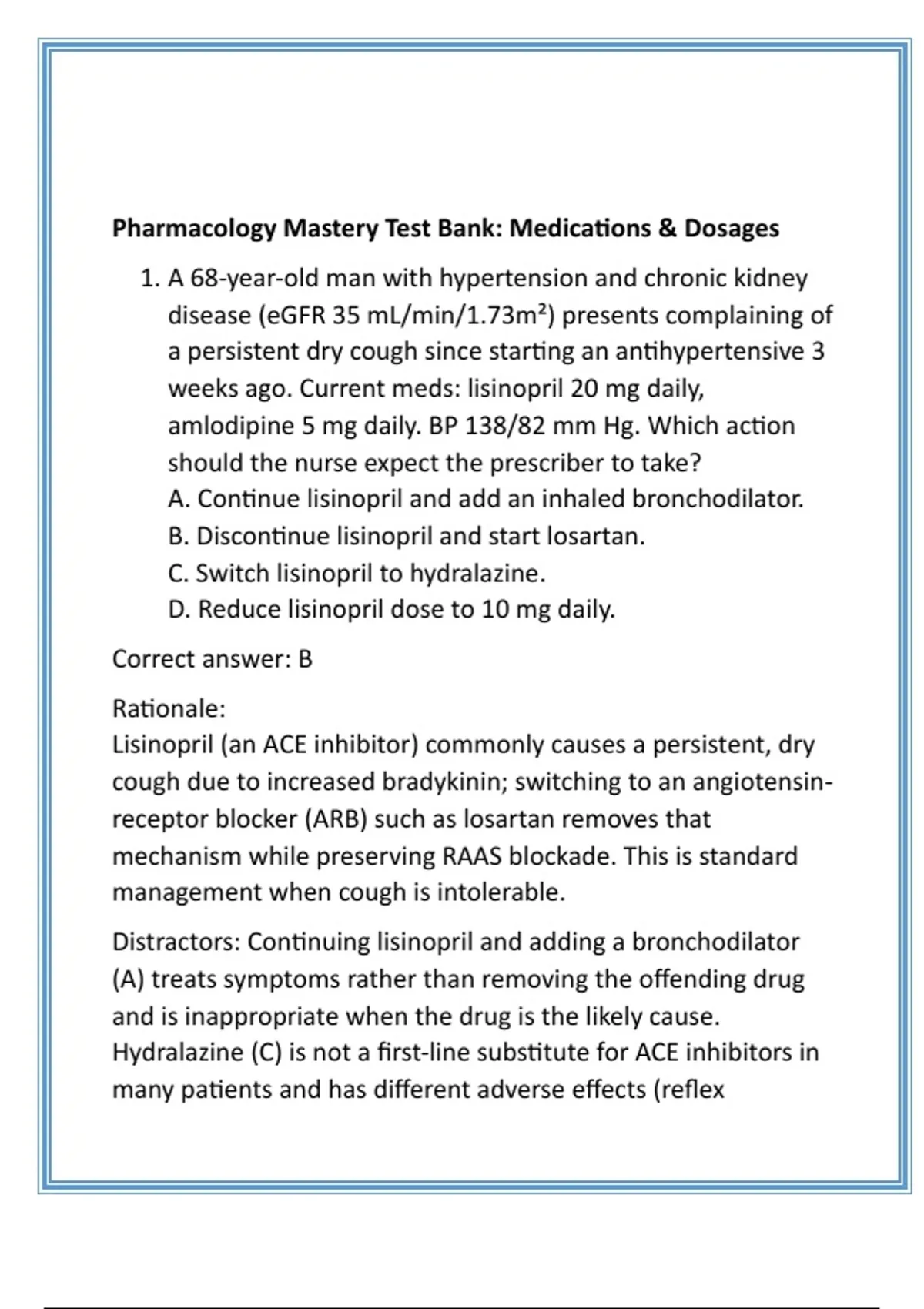 NCLEX Pharmacology Test Bank (200+ Original Questions with Answers ...