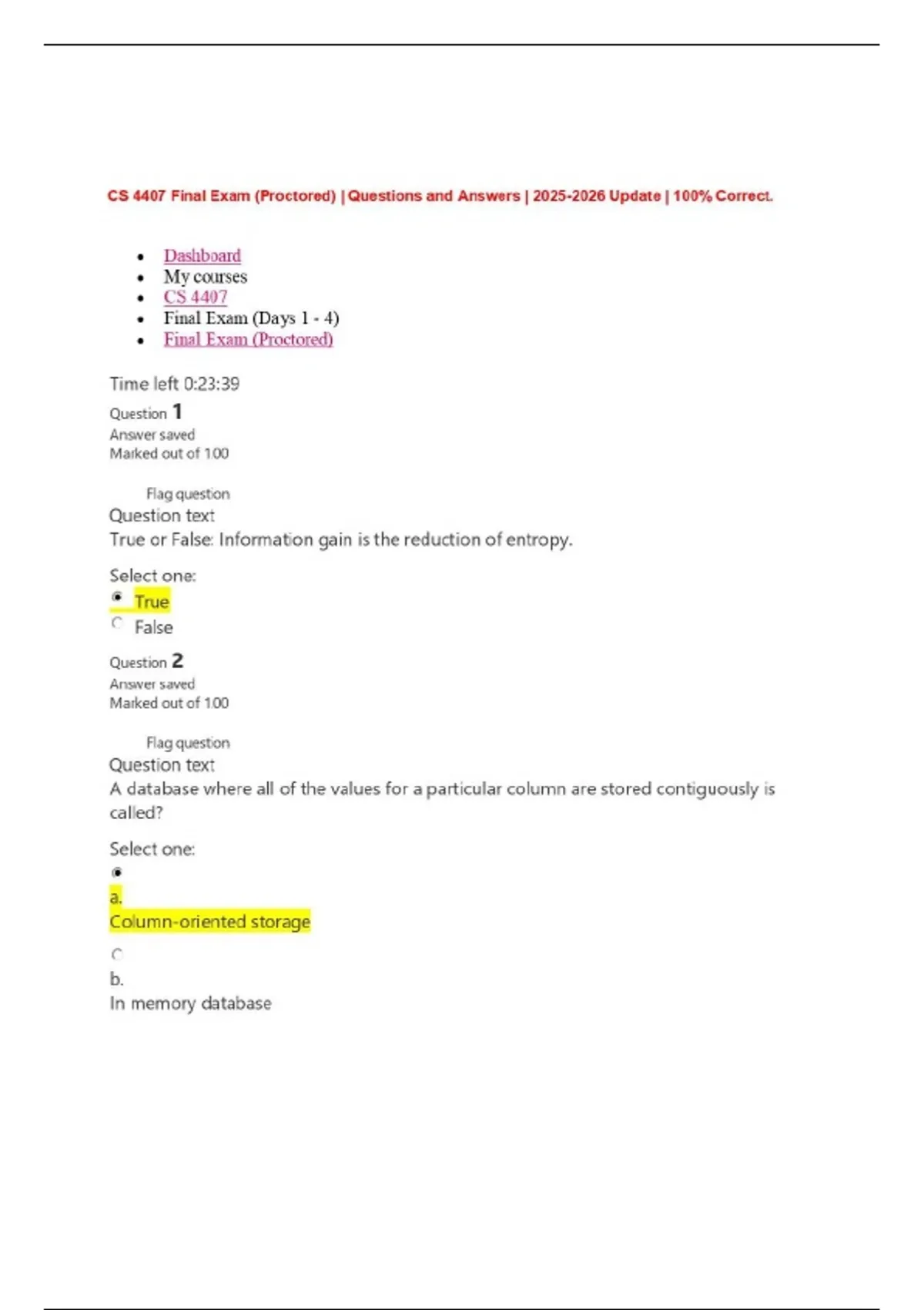 CS 4407 Final Exam (Proctored) | Questions and Answers | Update | 100% ...