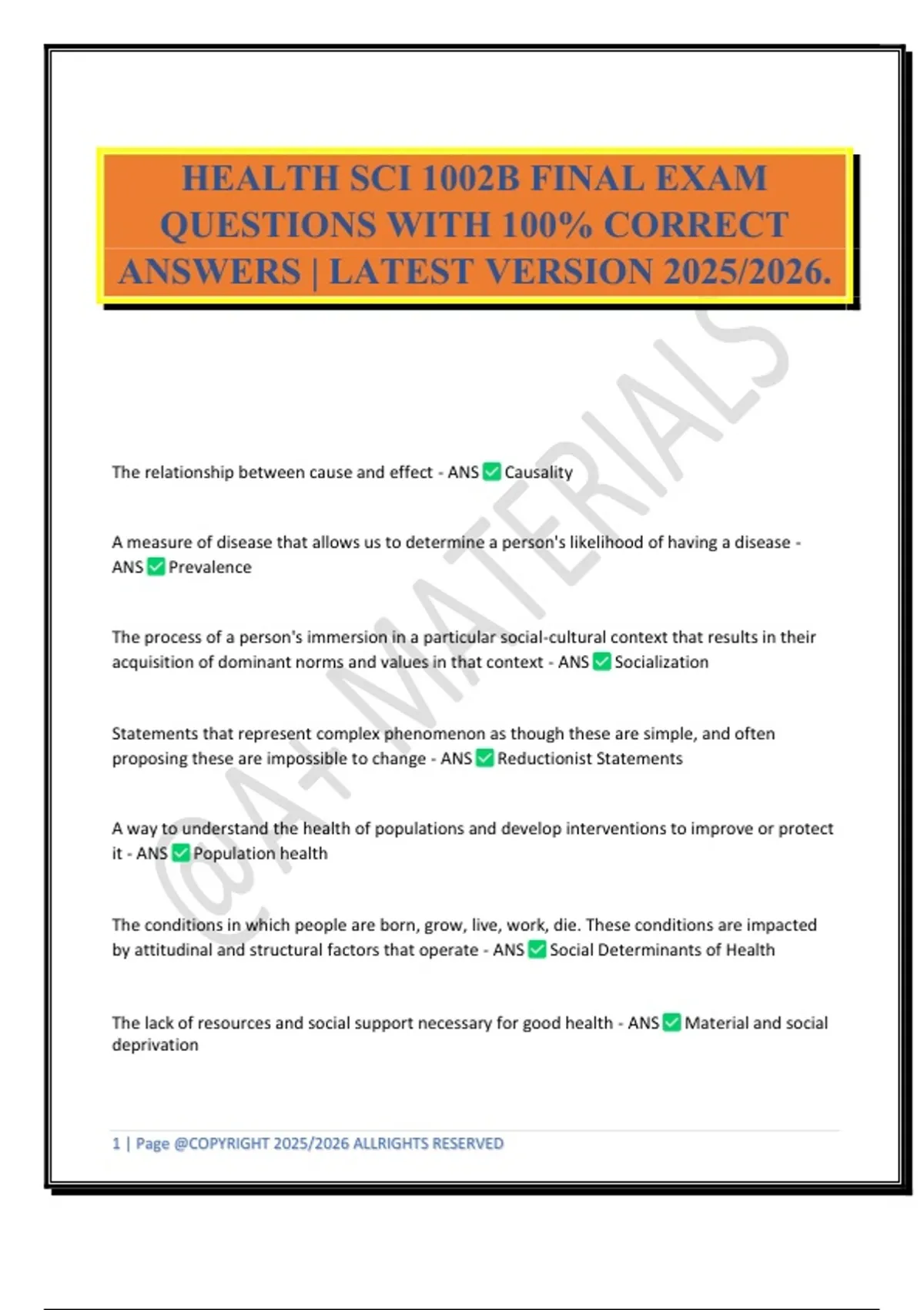 HEALTH SCI 1002B FINAL EXAM QUESTIONS WITH 100% CORRECT ANSWERS ...