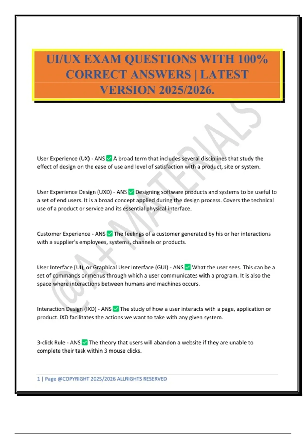 UI/UX EXAM QUESTIONS WITH 100% CORRECT ANSWERS | LATEST VERSION 2025/ ...